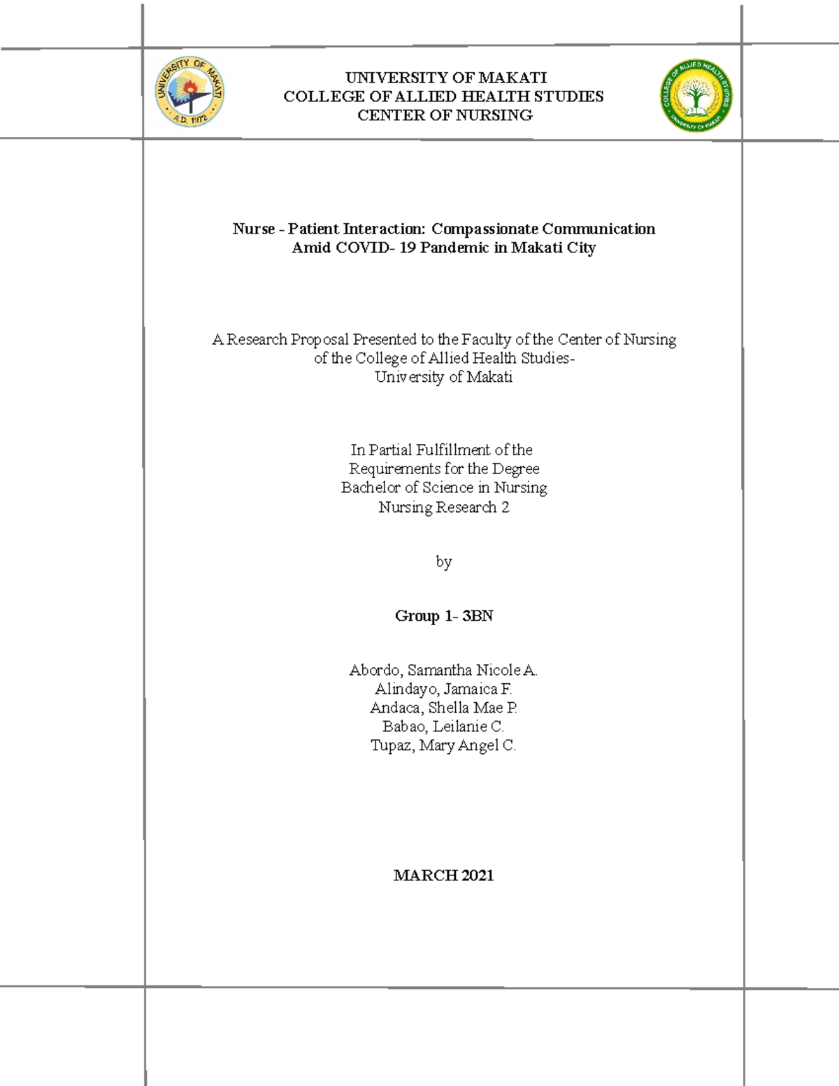 Copy of 3BN Group 1- Research Proposal Manuscript Revised - COLLEGE OF ...