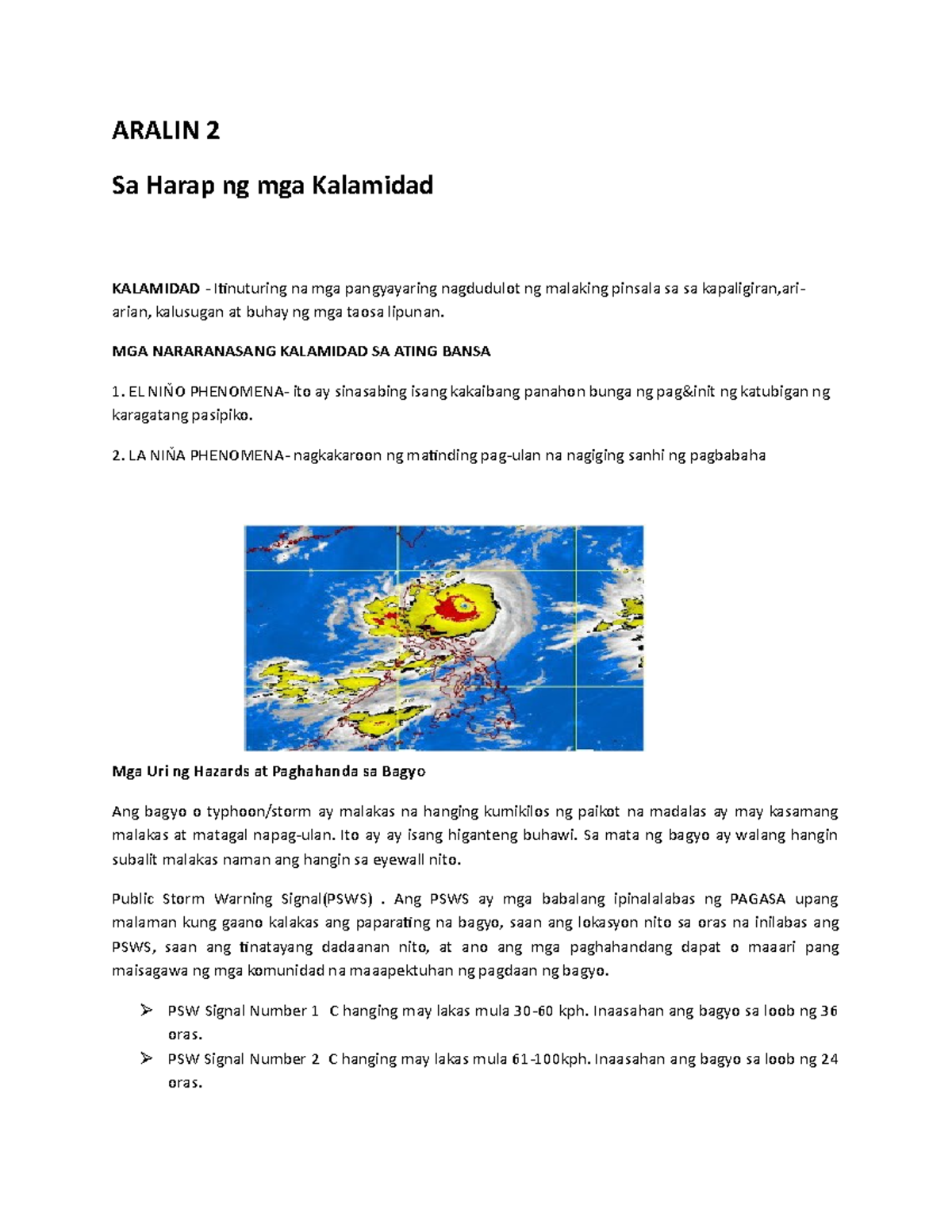 Aralin 2-WPS Office - please - ARALIN 2 Sa Harap ng mga Kalamidad ...