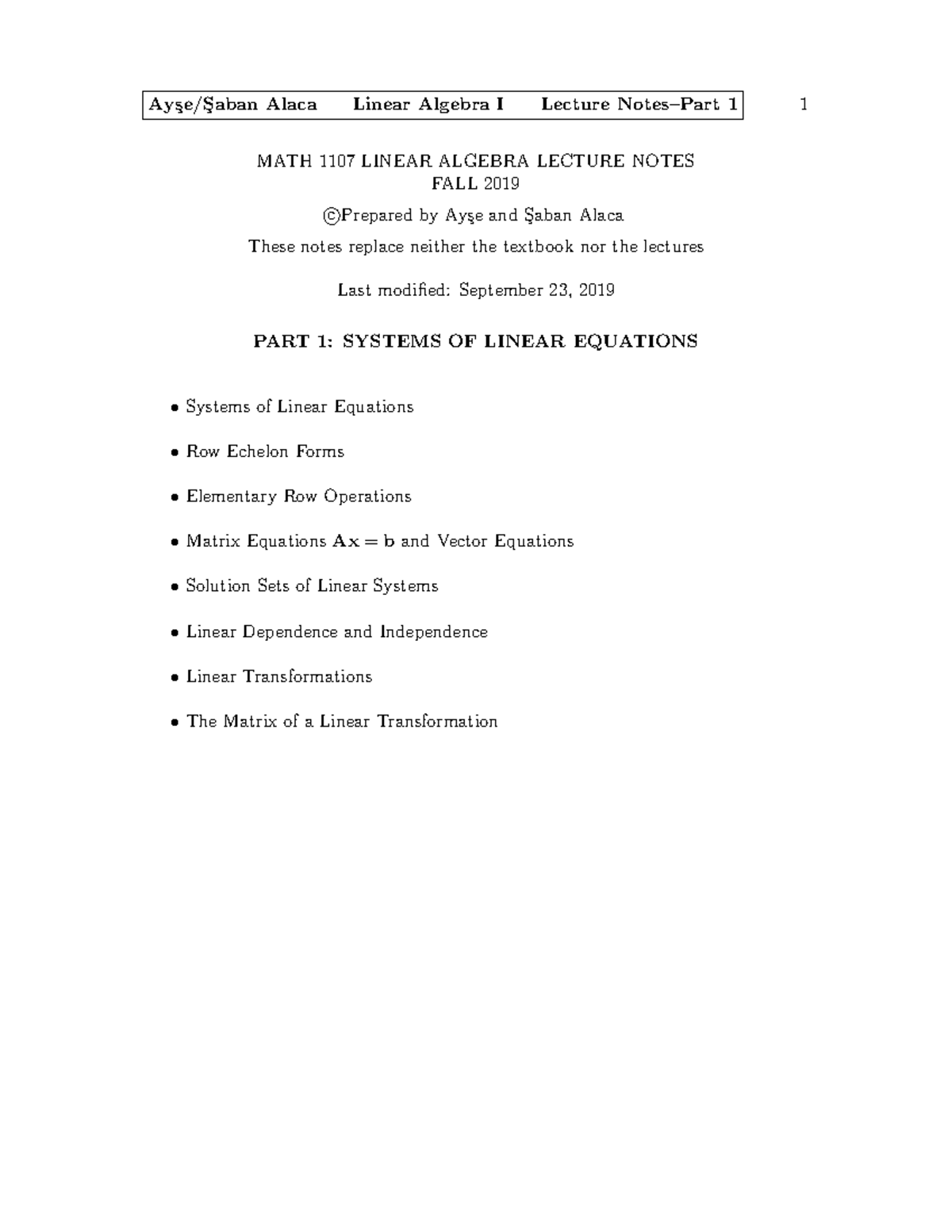 MATH1107-Lecture Notes-Part1 - MATH 1107 LINEAR ALGEBRA LECTURE NOTES ...