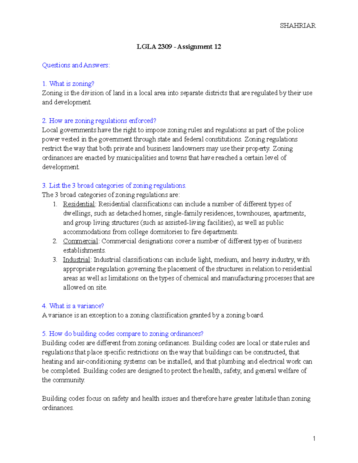 LGLA 2309 - Assignment 12 - SHAHRIAR LGLA 2309 - Assignment 12 Questions and Answers: What is ...