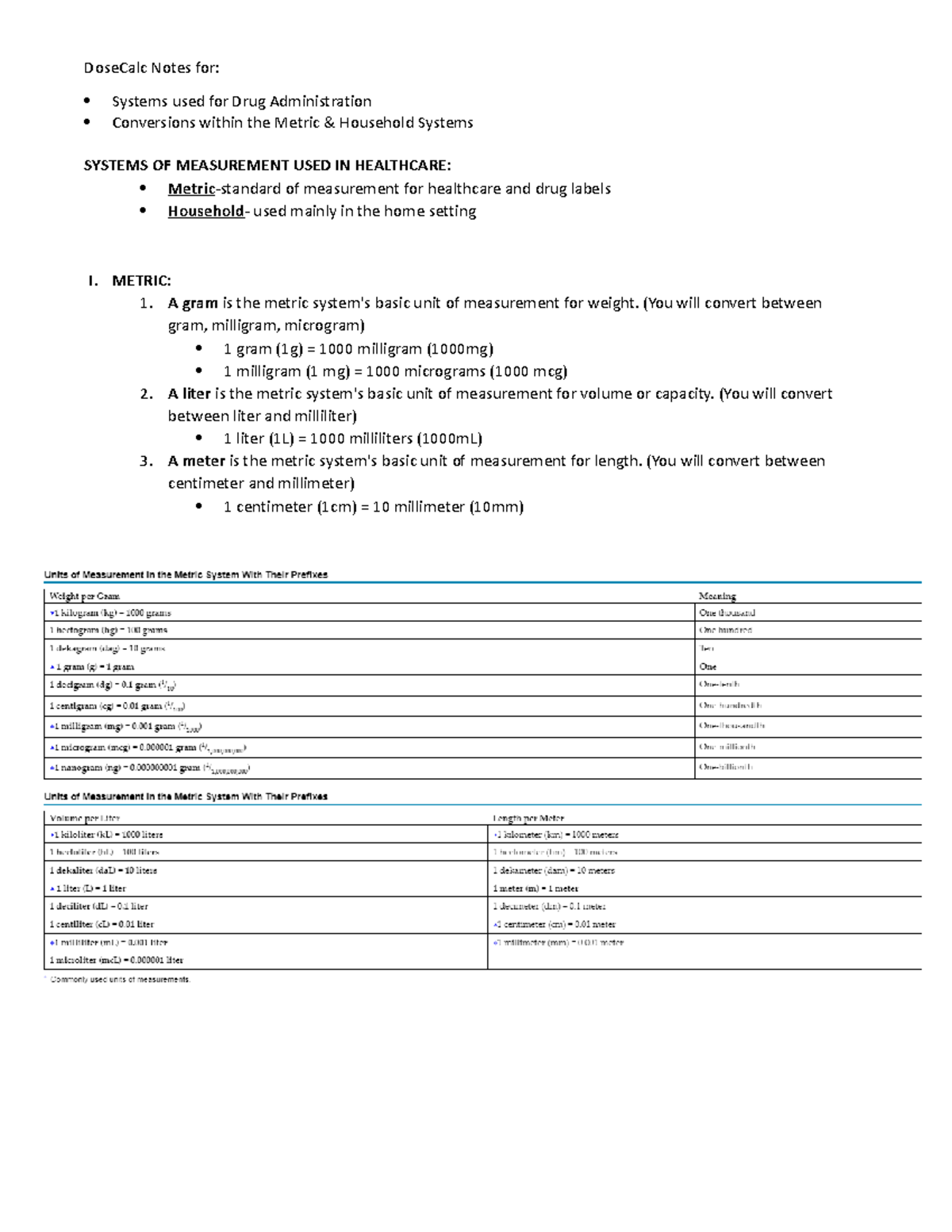 1Pre-class dose Calc worksheet (1) - DoseCalc Notes for: Systems used ...