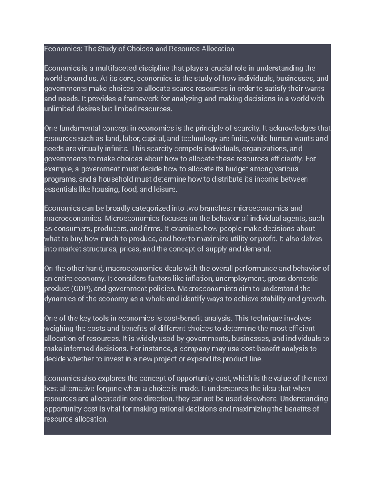 Untitled document - fdfdsf - Economics: The Study of Choices and ...