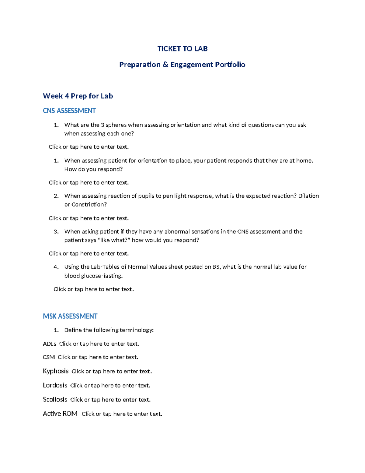 Week 4 - This is an assessment for my science class - TICKET TO LAB ...