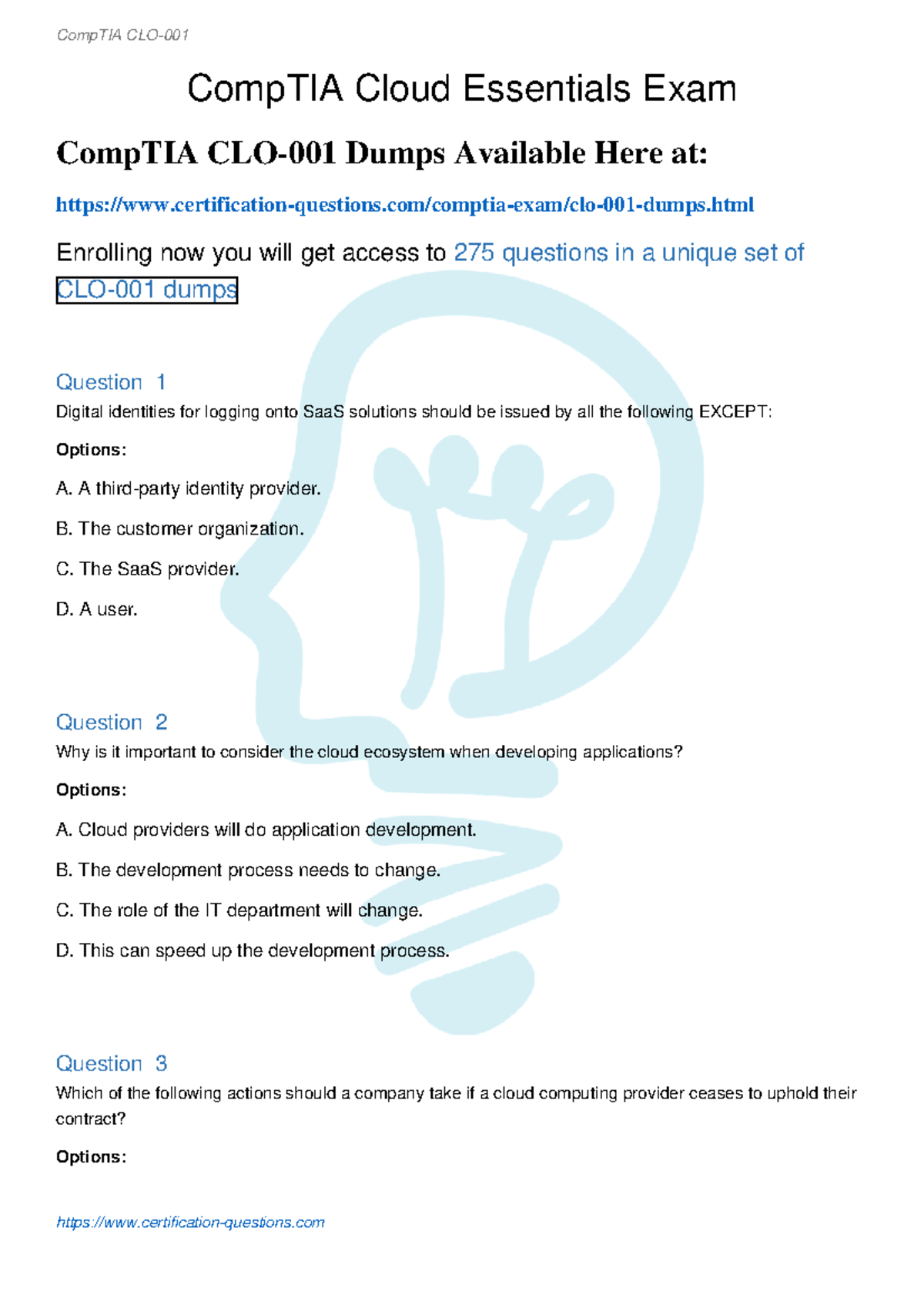 Clo-001-pdf - Day la tai lieu cua thoi - CompTIA Cloud Essentials Exam CompTIA CLO-001 Dumps ...