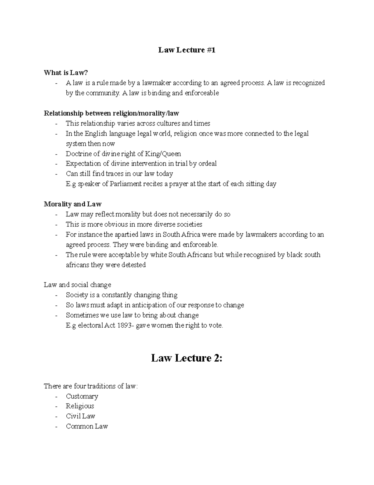 Laws Lectures 1, 2 and 3 - Law Lecture What is Law? - A law is a rule ...