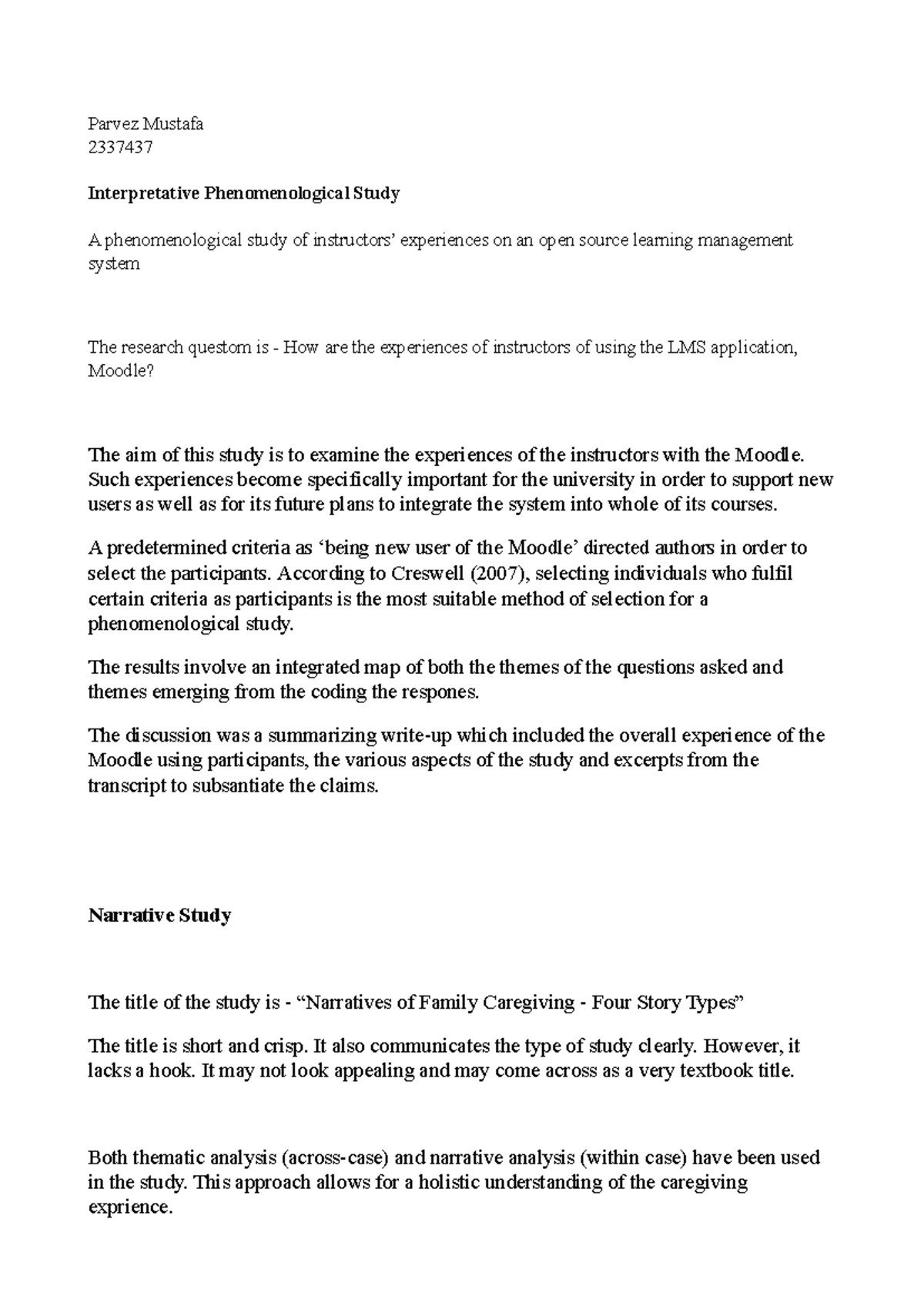 Big 6 Lab Assignment - qualitative - Parvez Mustafa 2337437 ...