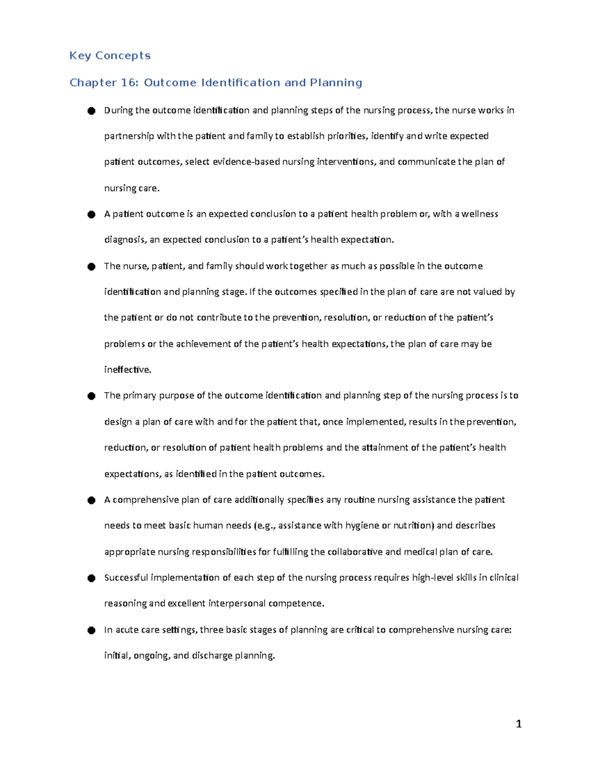 KC Chapter 16 - Vsims Edith Jacobson - Key Concepts Chapter 16: Outcome ...