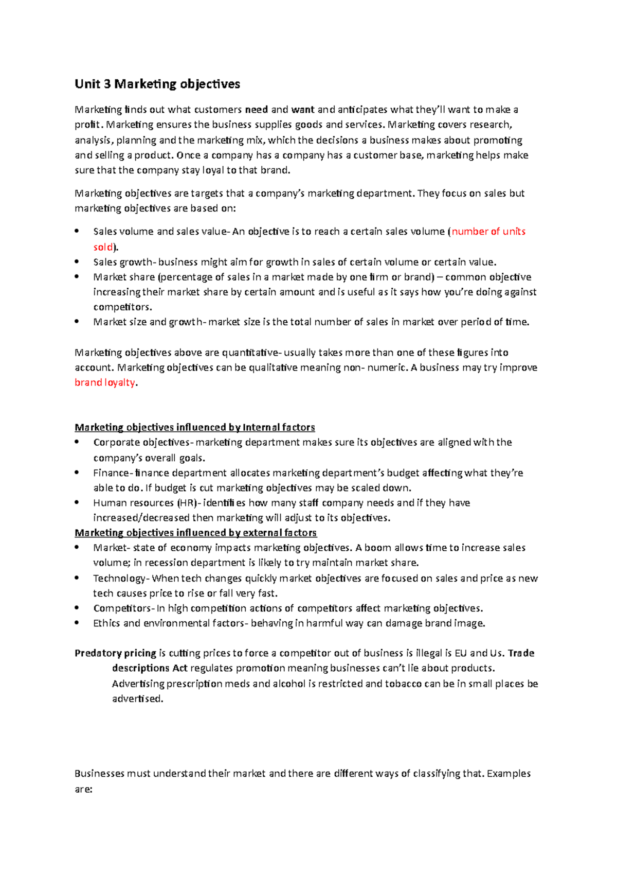 Unit 3 Marketing objectives - Unit 3 Marketing objectives Marketing ...