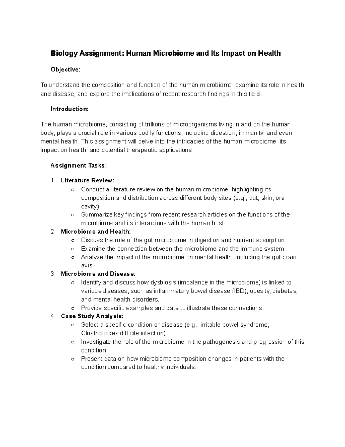Biology Assignment Human Microbiome and Its Impact on Health - Biology ...