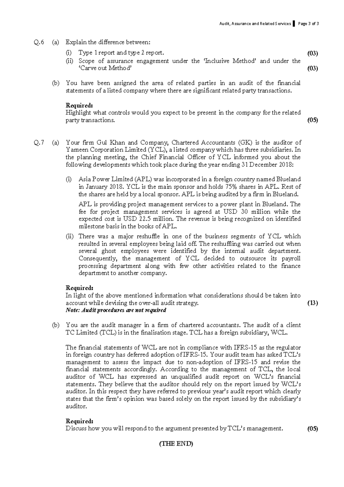 1[1 - Summary Audit and Assurance - Audit, Assurance and Related Services Page 3 of 3 Q. 6 (a ...