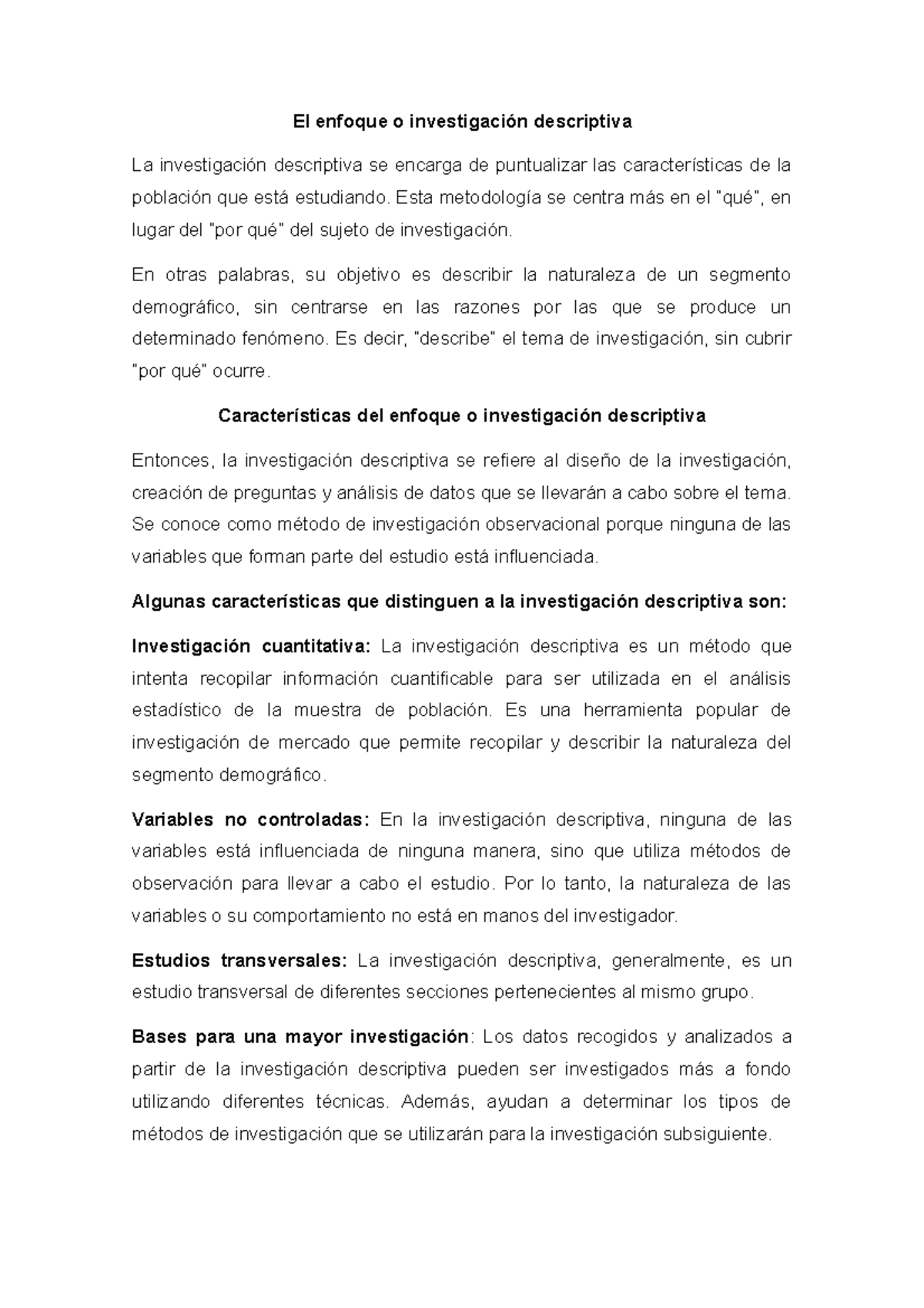 El enfoque o investigación descriptiva Cristhopher-Zambrano - El ...