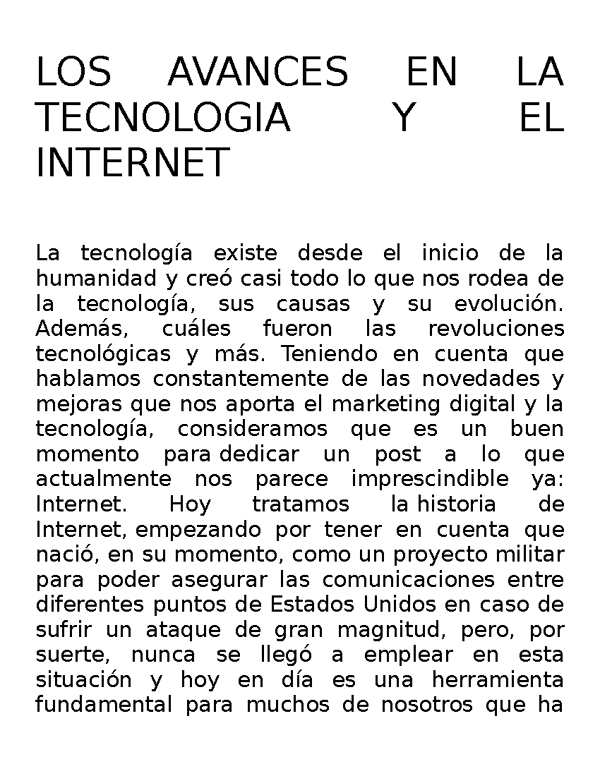 LOS Avances EN LA Tecnologia Y EL Internet - LOS AVANCES EN LA ...
