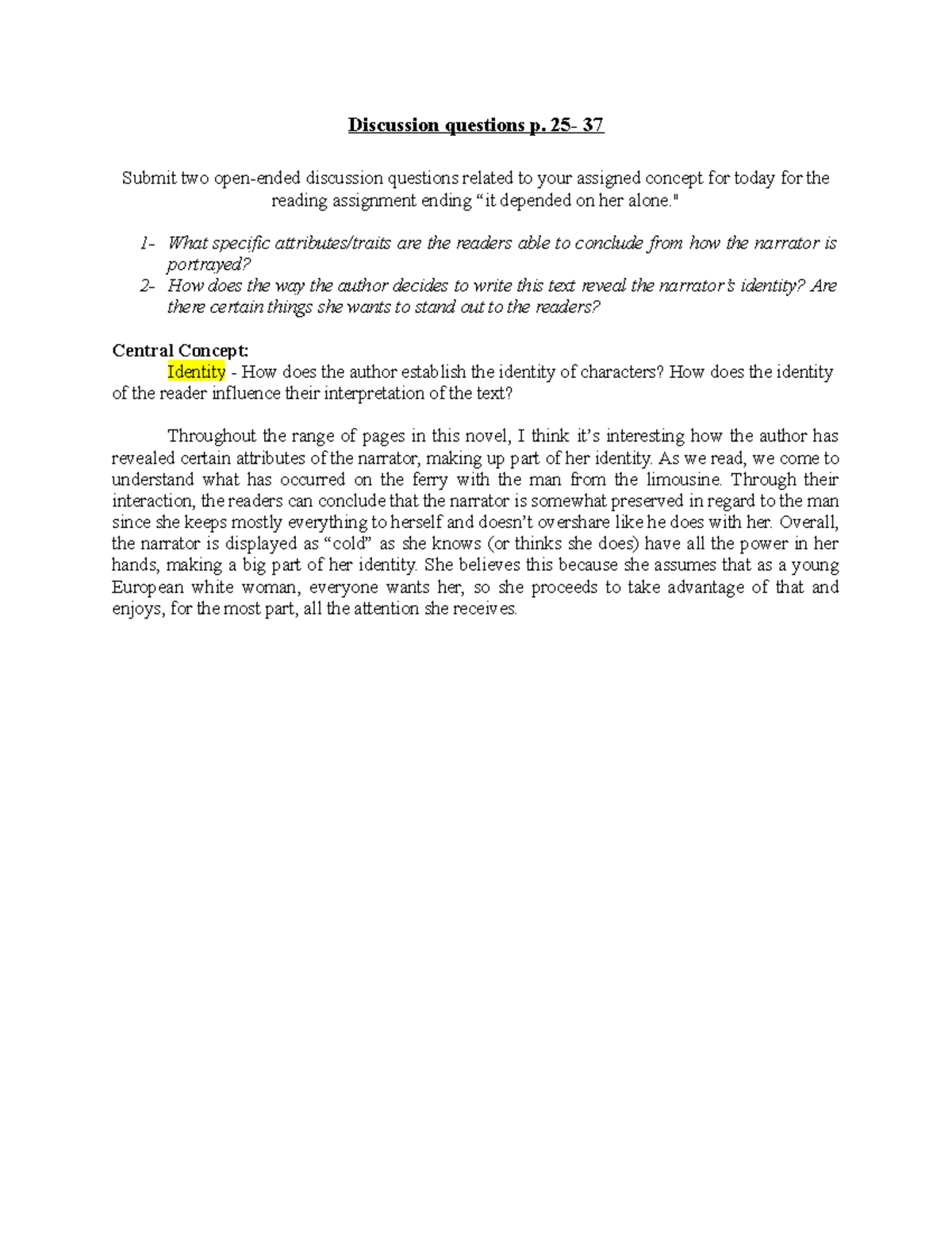 Discussion questions p. 25-37 - Discussion questions p. 25- 37 Submit ...