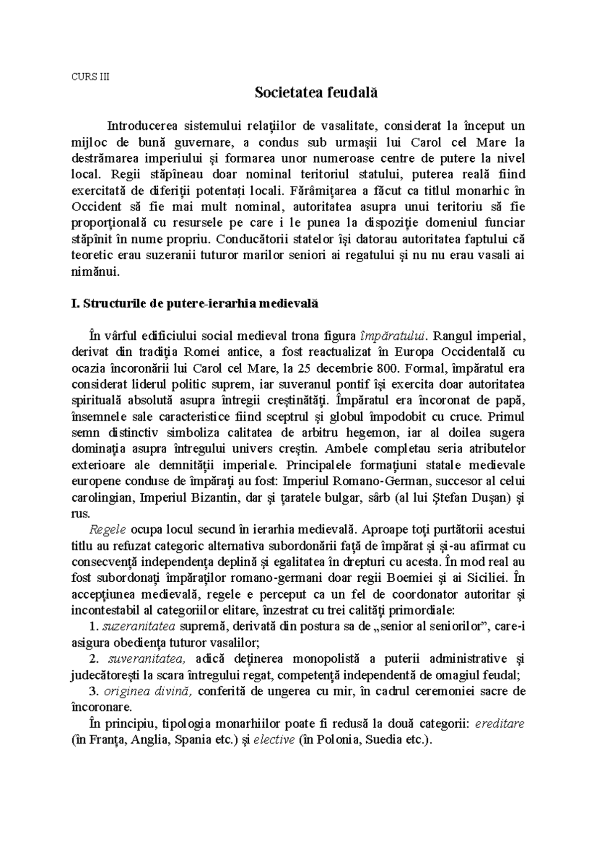 Introducere în istoria medievala universală CURS III - Societatea ...