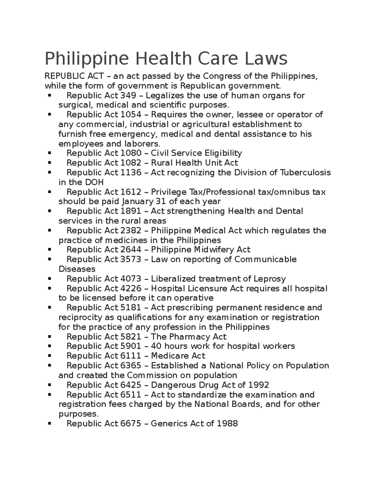 Philippine Health Care Laws - Philippine Health Care Laws REPUBLIC ACT ...