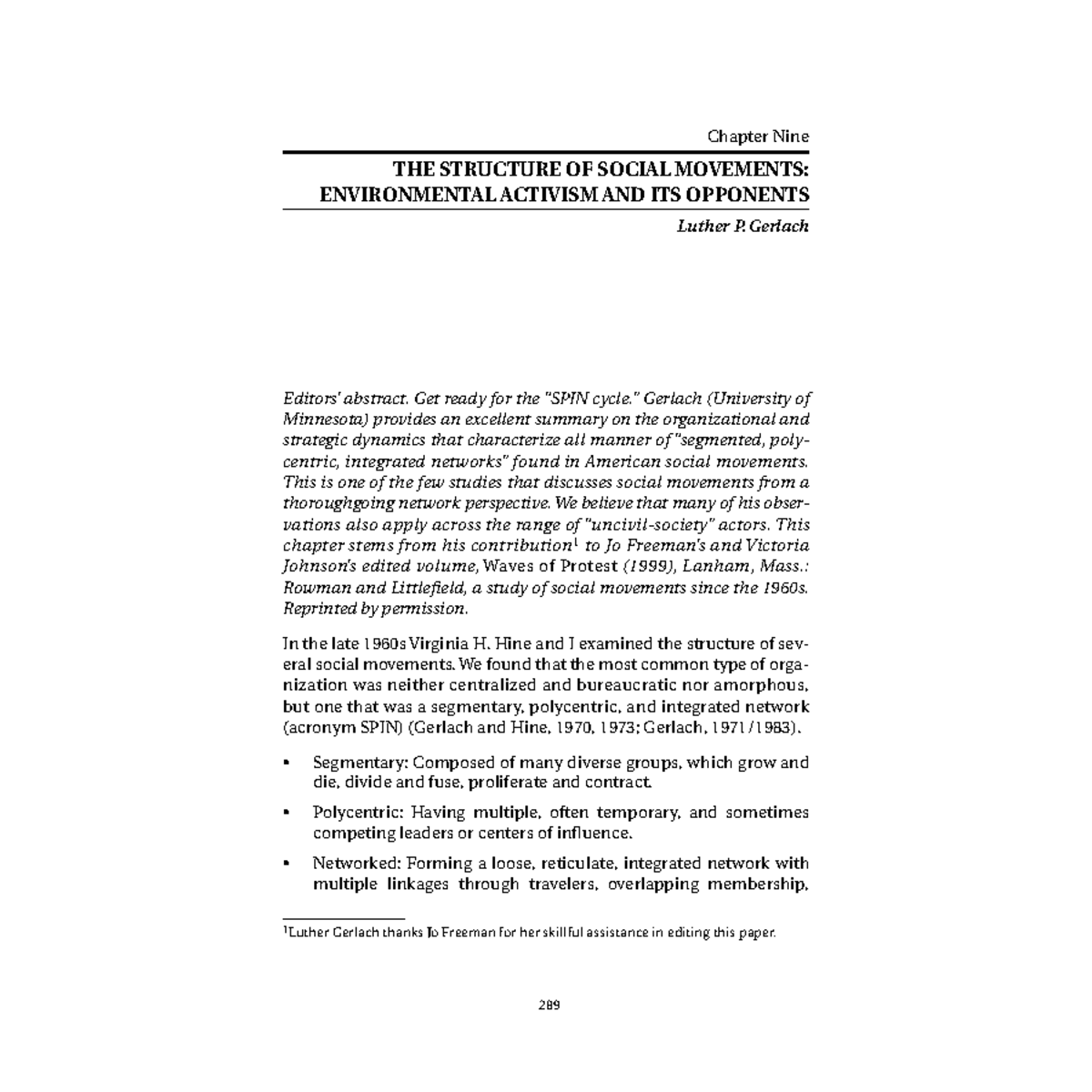 THE Structure OF Social Movements - 289 Chapter Nine THE STRUCTURE OF ...