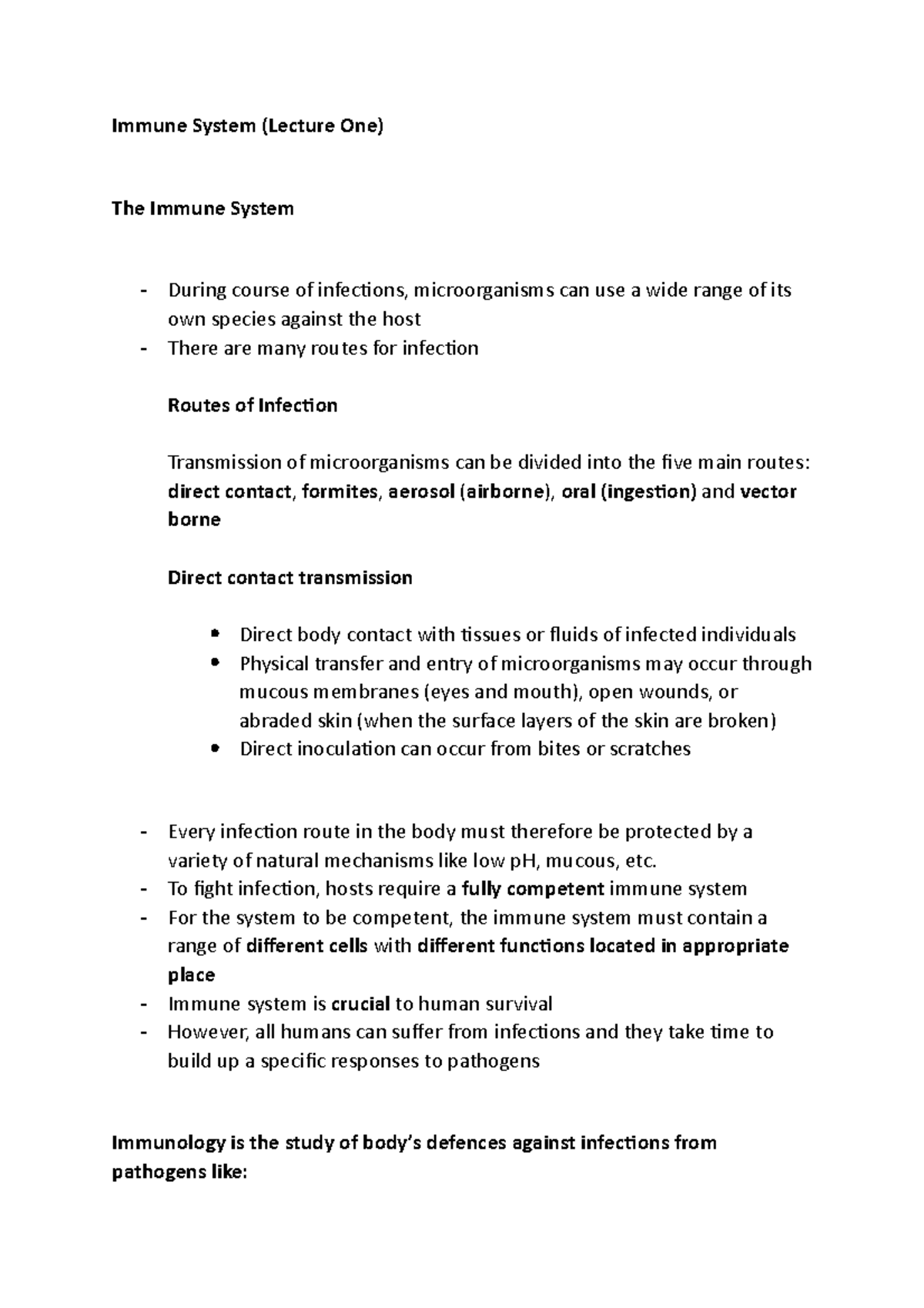 Immune System Lecture 1 - To fight infection, hosts require a fully ...