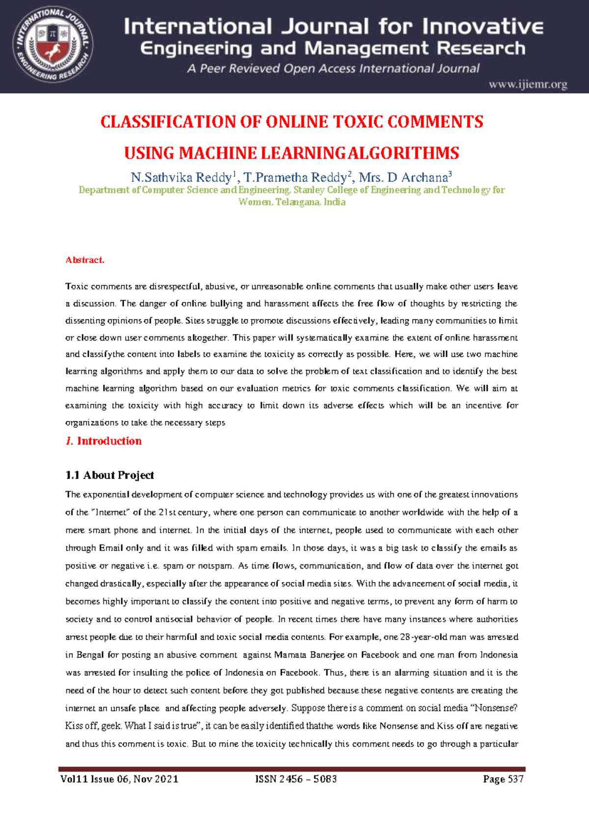 2021 toxic comments - CLASSIFICATION OF ONLINE TOXIC COMMENTS USING MACHINE LEARNING ALGORITHMS ...
