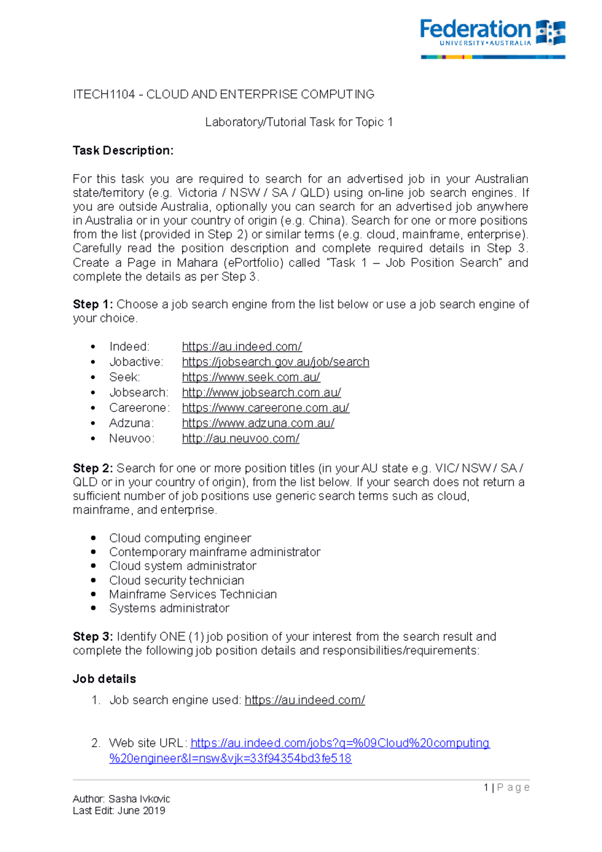 Lab Tut for Topic 1 - Tutorial 1 - ITECH1104 - CLOUD AND ENTERPRISE ...