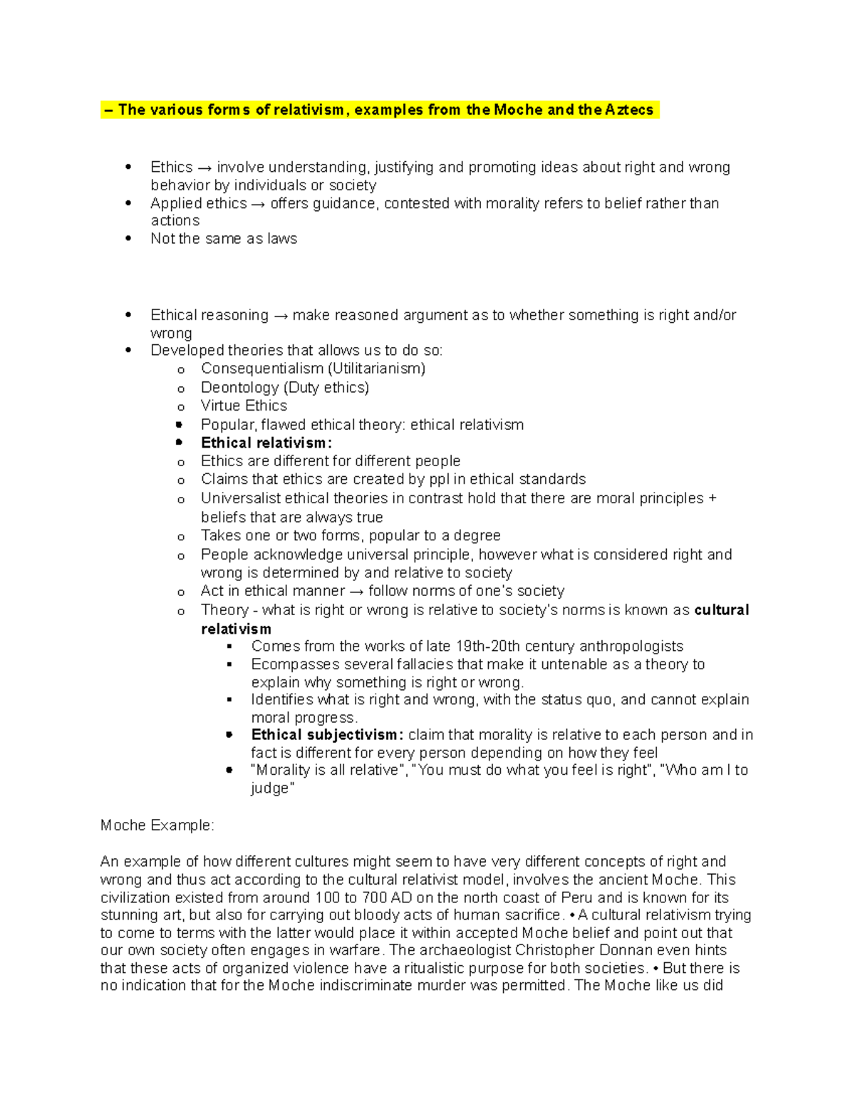 Wood Test Questions - assignment - The various forms of relativism ...