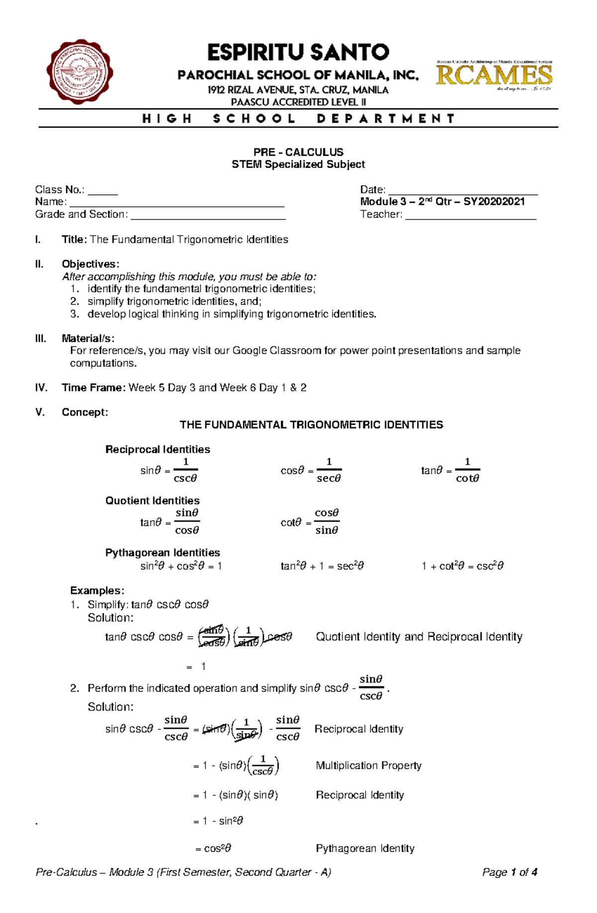 Pre Cal-Module-3 - Practice material for math - PRE - CALCULUS STEM ...