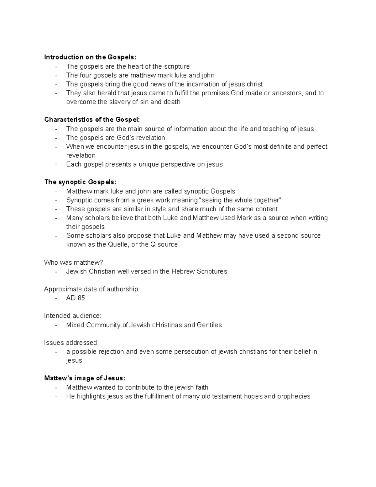 Religion 5 05 notes - Introduction on the Gospels: - The gospels are ...