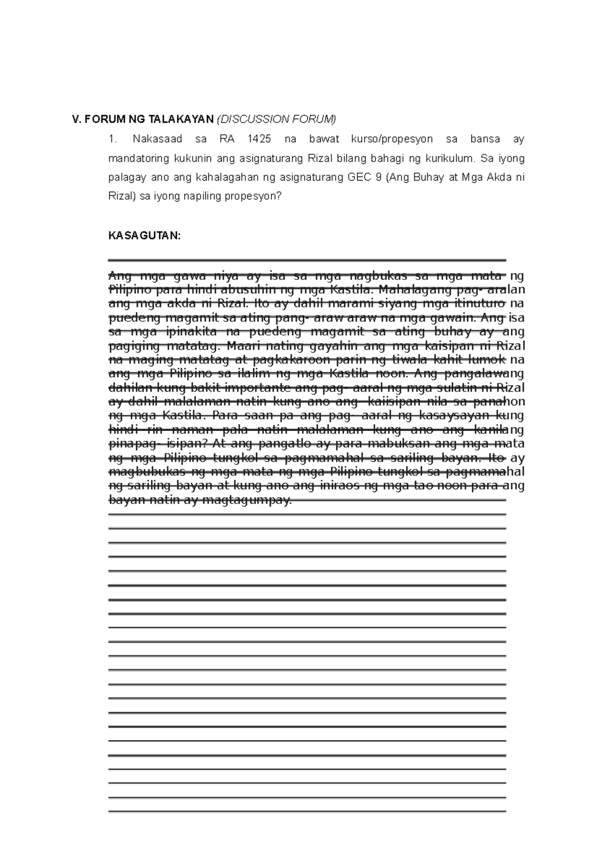 5 - iyuuhuhu - V. FORUM NG TALAKAYAN (DISCUSSION FORUM) Nakasaad sa RA ...