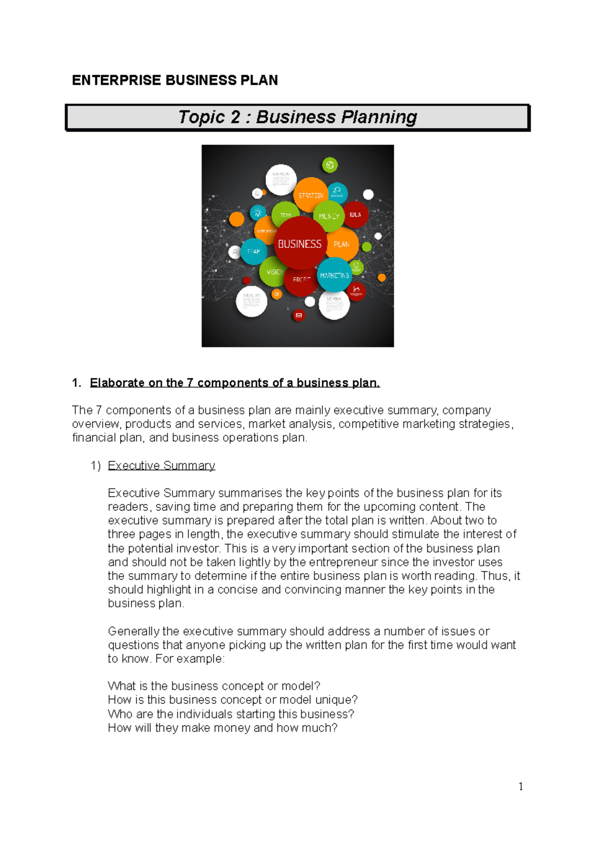 Tutorial EBP Topic 2 - Business Planning - ENTERPRISE BUSINESS PLAN ...