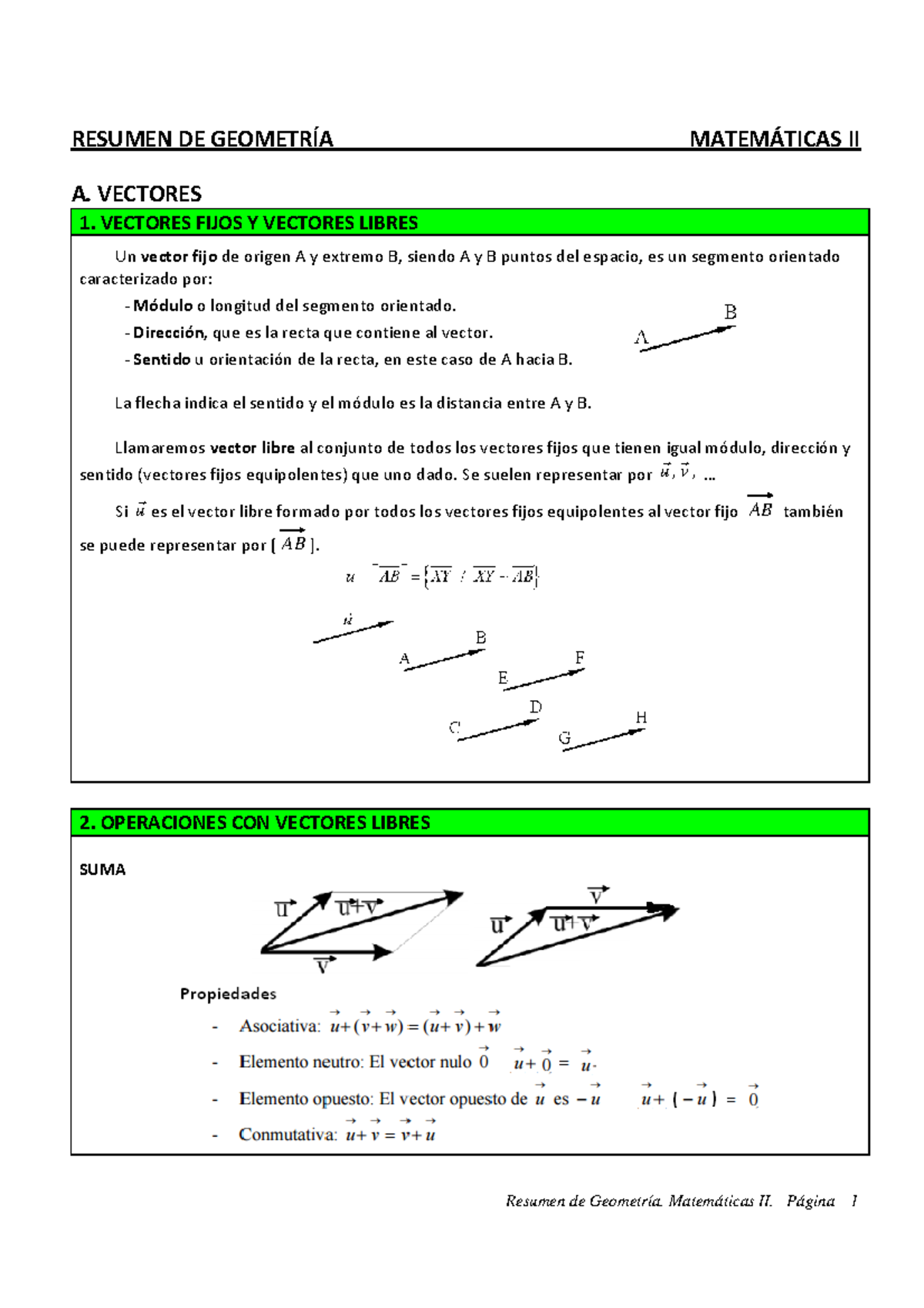 - Resumen DE Geometria - RESUMEN DE GEOMETRÍA MATEMÁTICAS II A ...