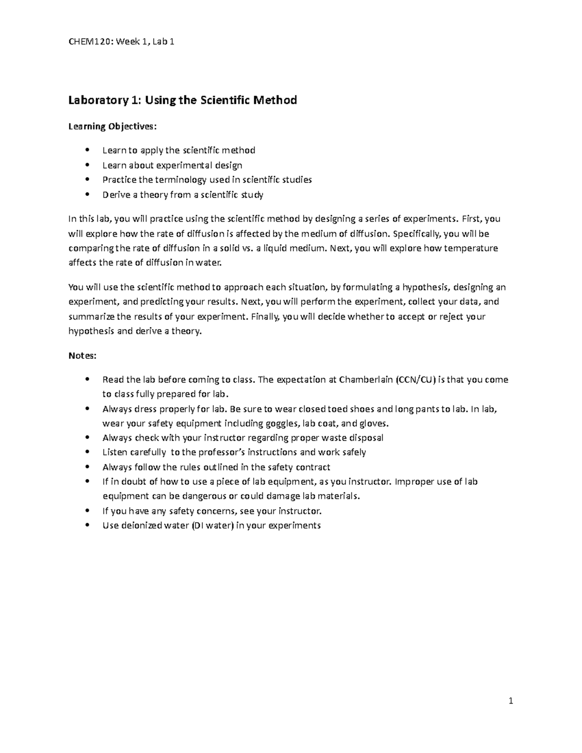 Lab 1 - Its a chem class - Laboratory 1: Using the Scientific Method ...