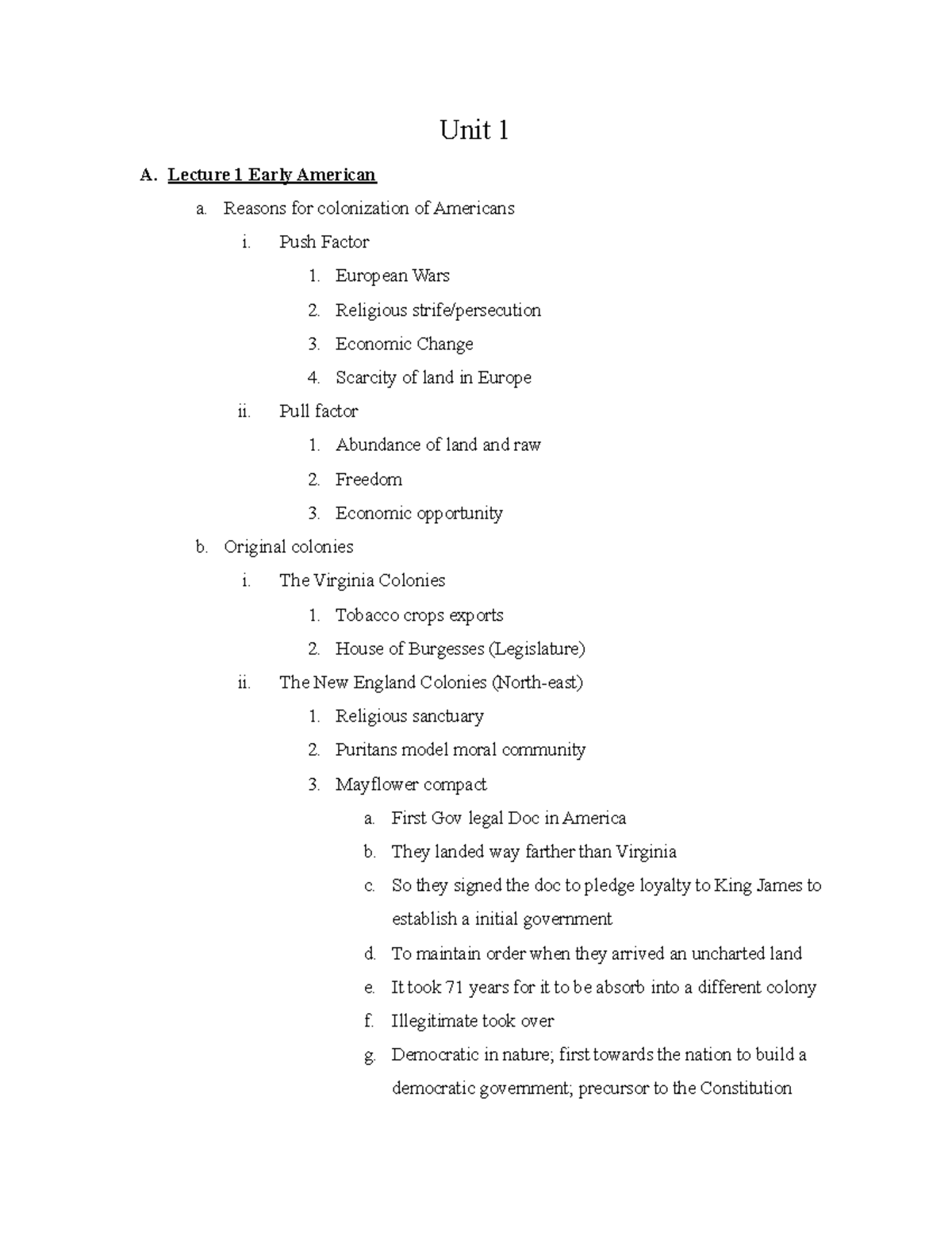 US history-Lecture Notes - Unit 1 A. Lecture 1 Early American a ...