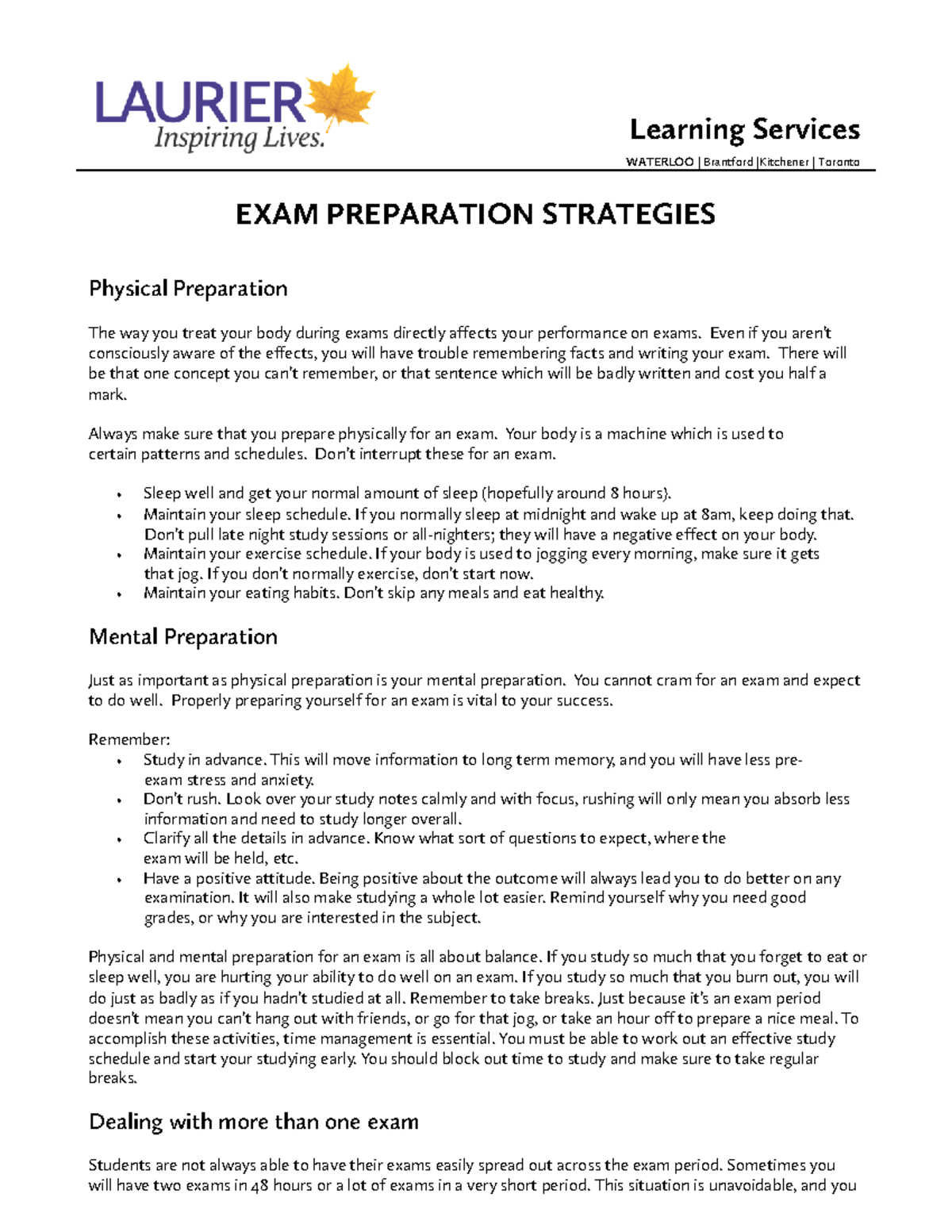 Exam Preparation-Strategies - WATERLOO | Brantford |Kitchener | Toronto ...