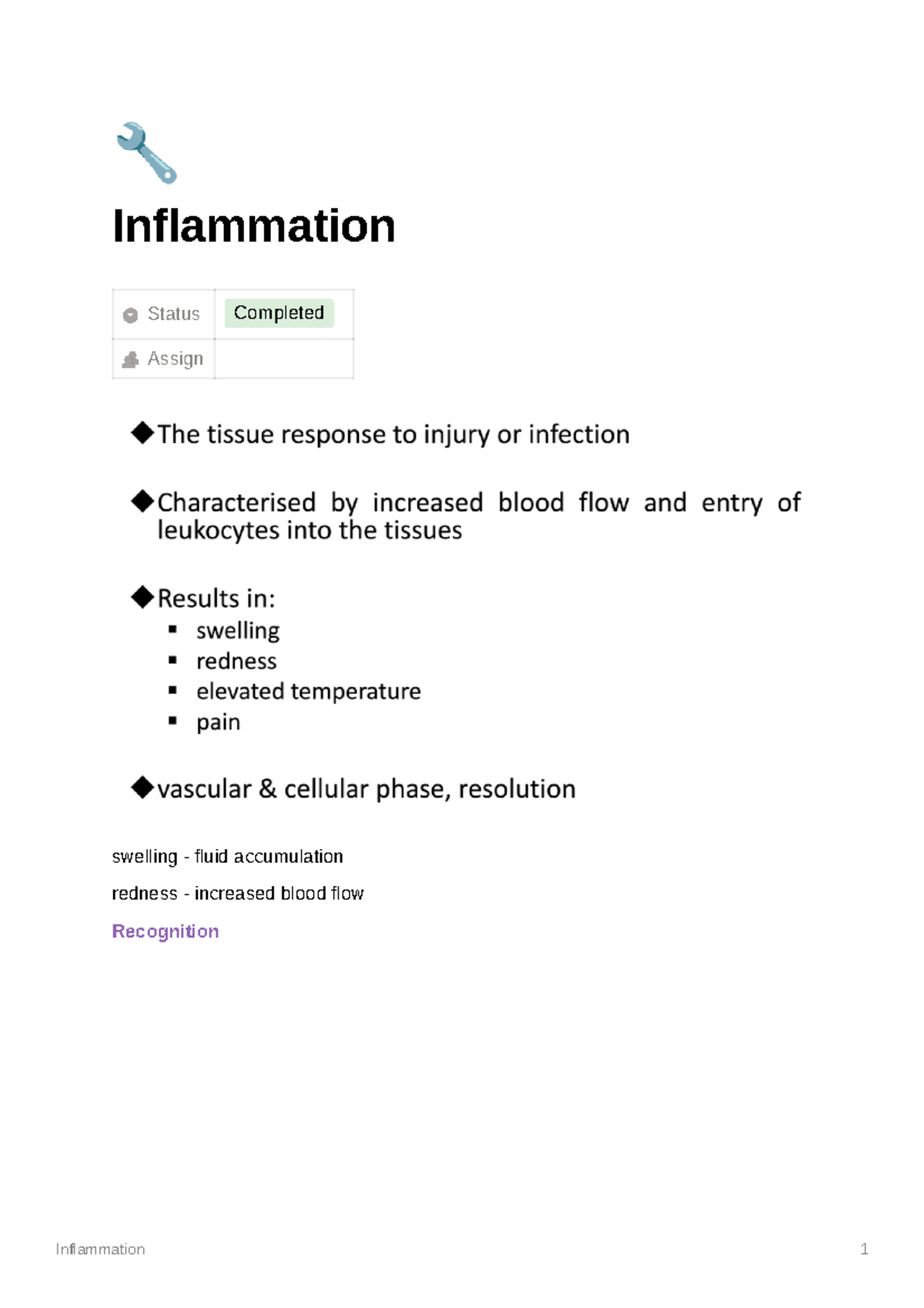 Notes inflammation - This is a lecture note for INIM0005 for year 2021/ ...