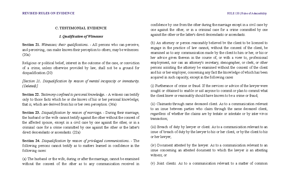 Testimonial Evidence-2 - C. TESTIMONIAL EVIDENCE 1. Qualification of ...