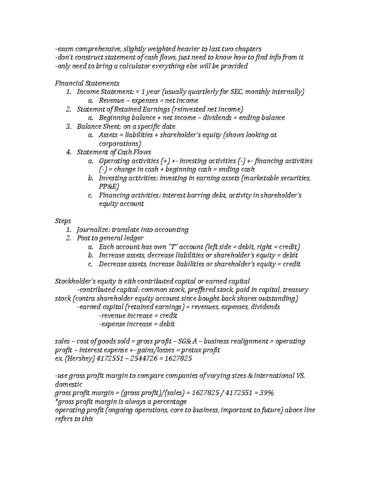 Accounting Review Notes -exam comprehensive, slightly weighted heavier ...