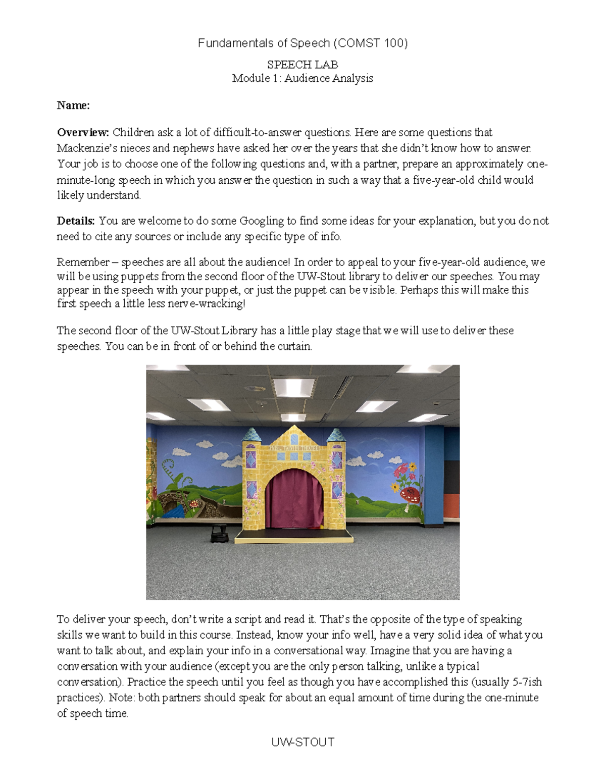 Module 1 Lab-1 - An easy practice speech. Used in Stout's speech labs ...