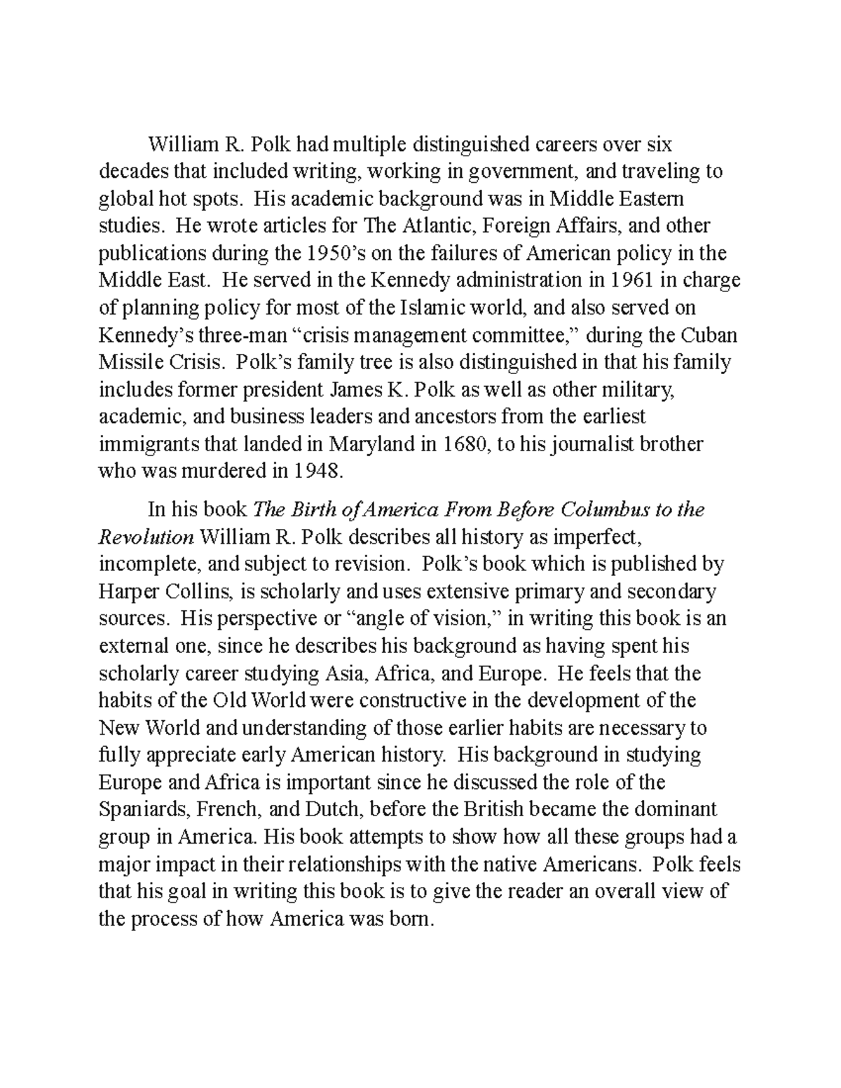 1st Essay Revised notes U.S. History Colonial to the 1800 - William R ...