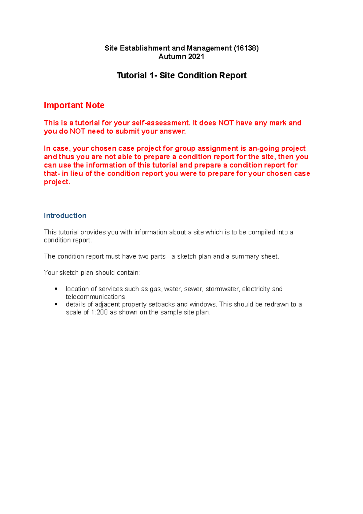 Tutorial 1- Site Condition Report - Site Establishment and Management ...