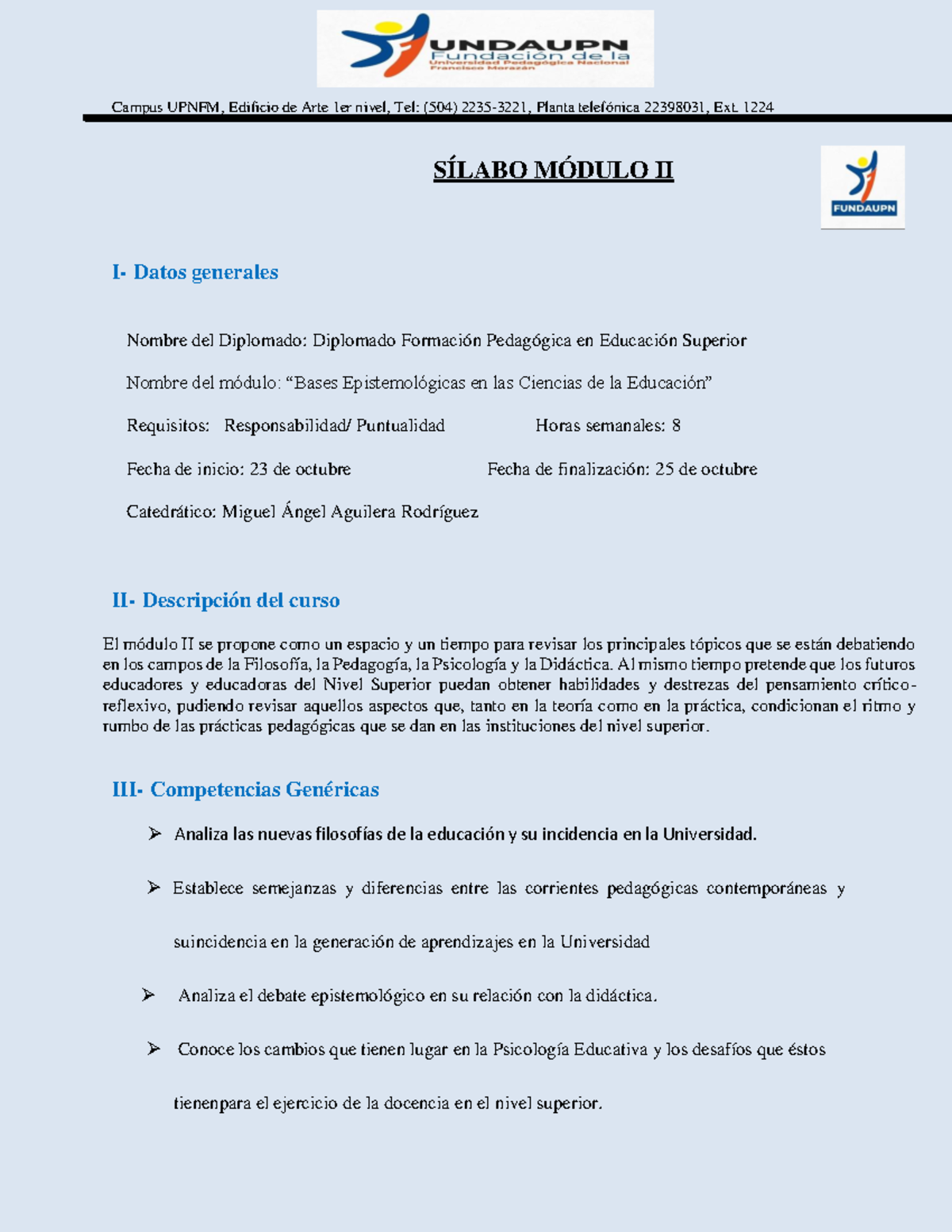 Sílabo del diplomado II Módulo Tegus Octubre - I- Datos generales SÍLABO MÓDULO II Nombre del ...