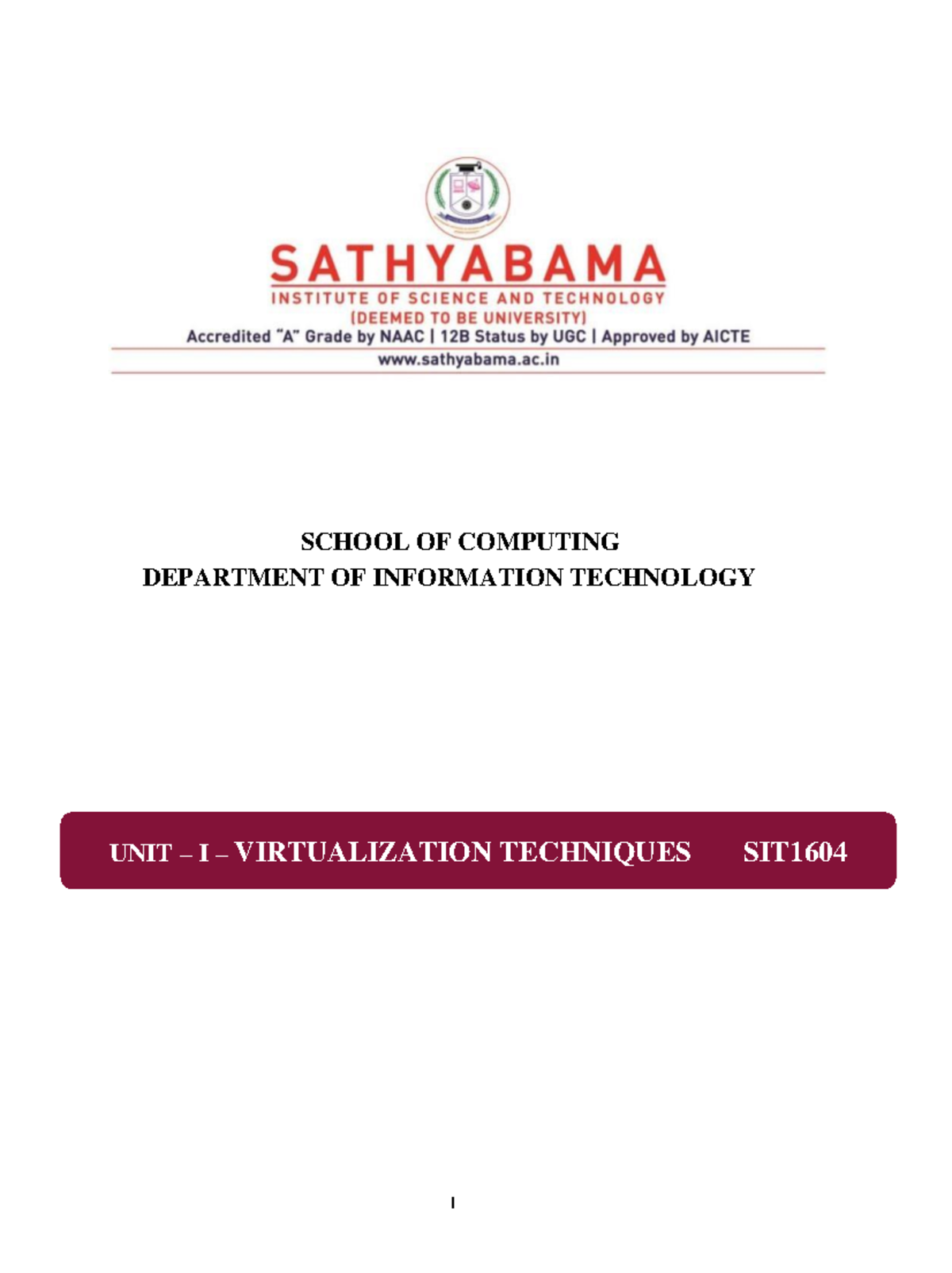 Virtualization notes - SCHOOL OF COMPUTING DEPARTMENT OF INFORMATION ...