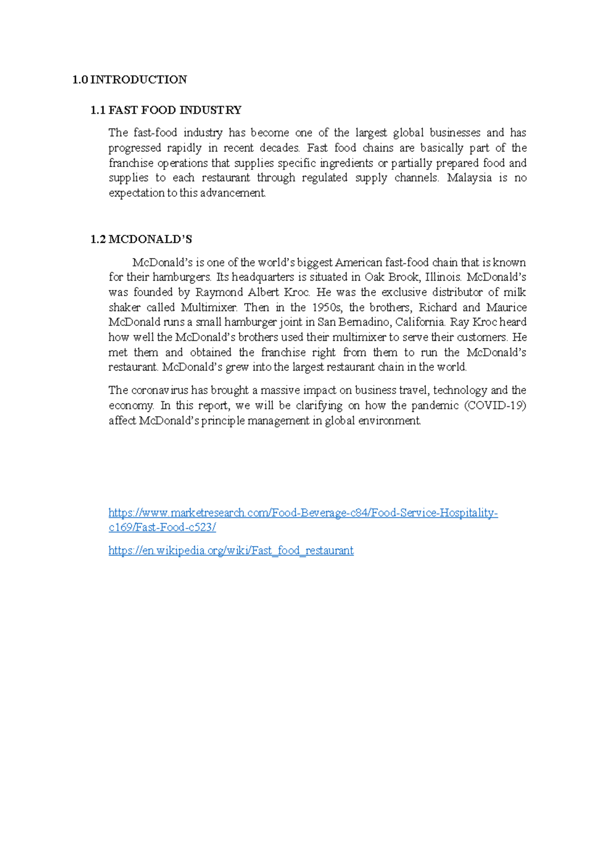 Introduction - neelofa - 1 INTRODUCTION 1 FAST FOOD INDUSTRY The fast ...