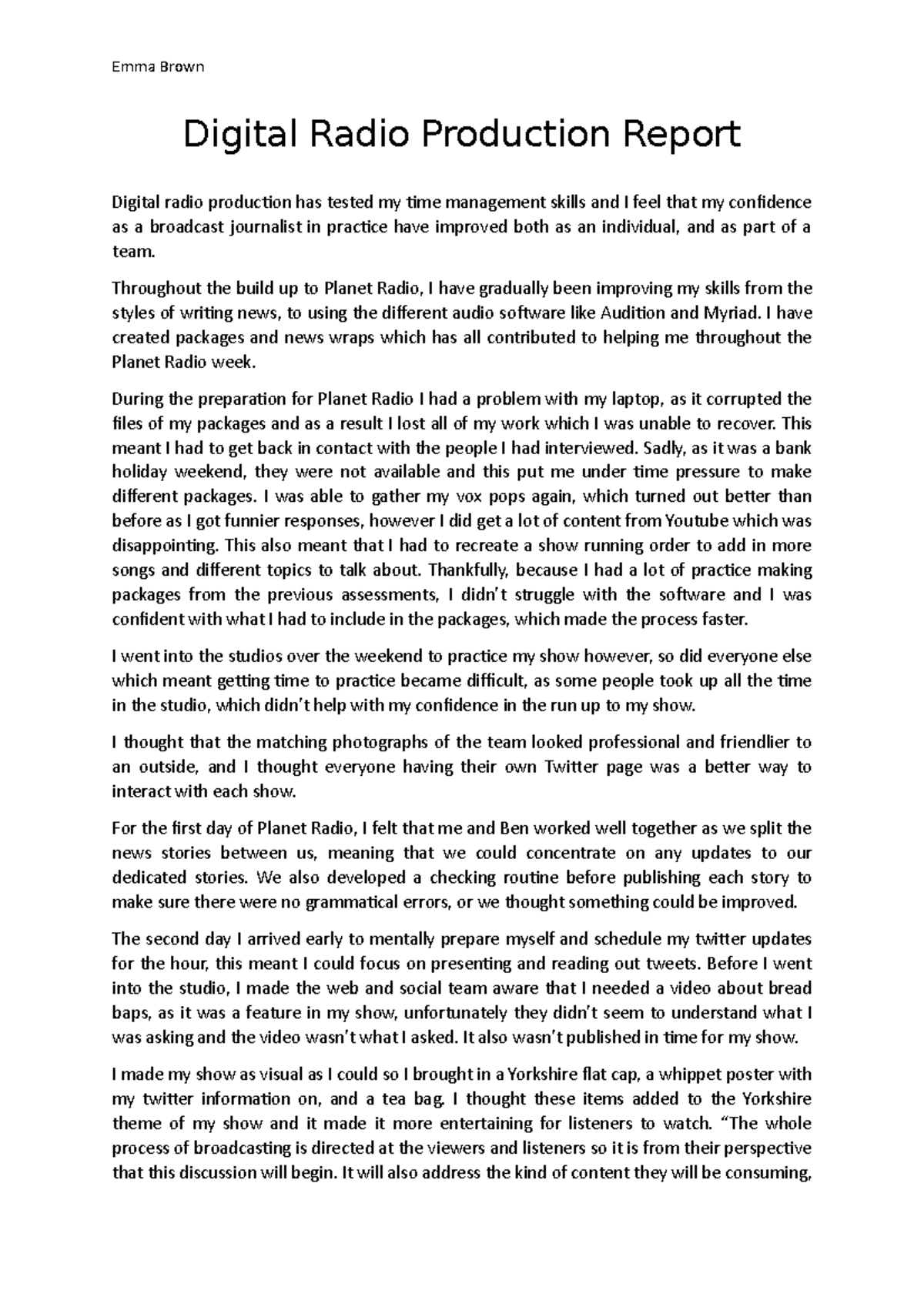 Digital Radio Production Report - Emma Brown Digital Radio Production ...