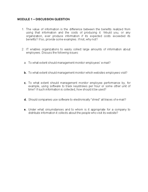 Module 2 Exercises - Acct 315 - Chapter 3 MODULE 2 PART 2 (CH 3) QUESTION 1 You as internal ...