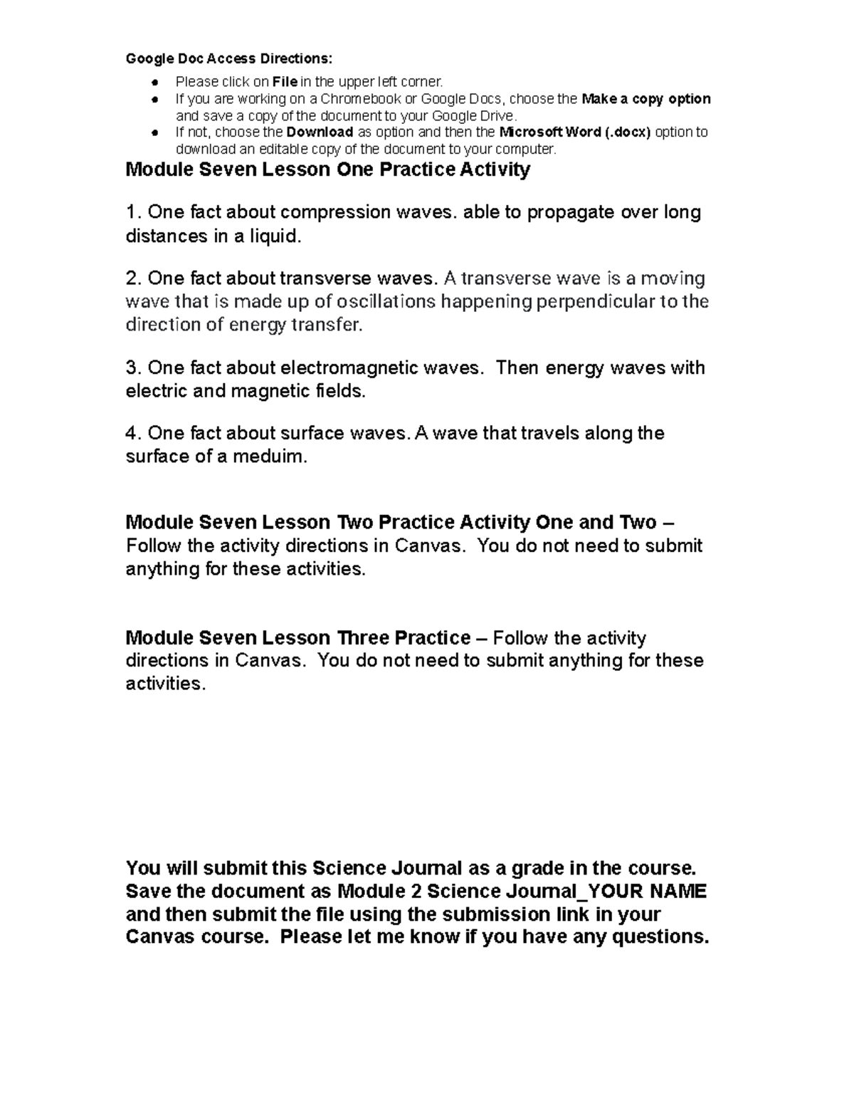 Copy of Module Seven Science Journal - Google Doc Access Directions ...