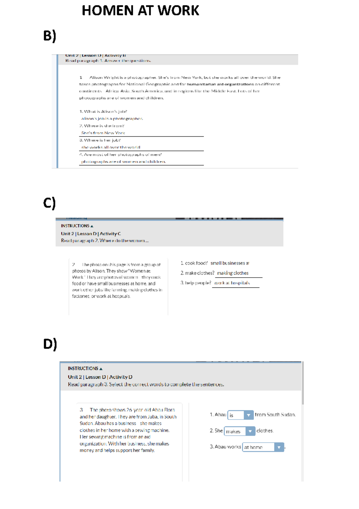 Activity 2 - Homen AT WORK ingles trabajo - Traducción Directa del ...