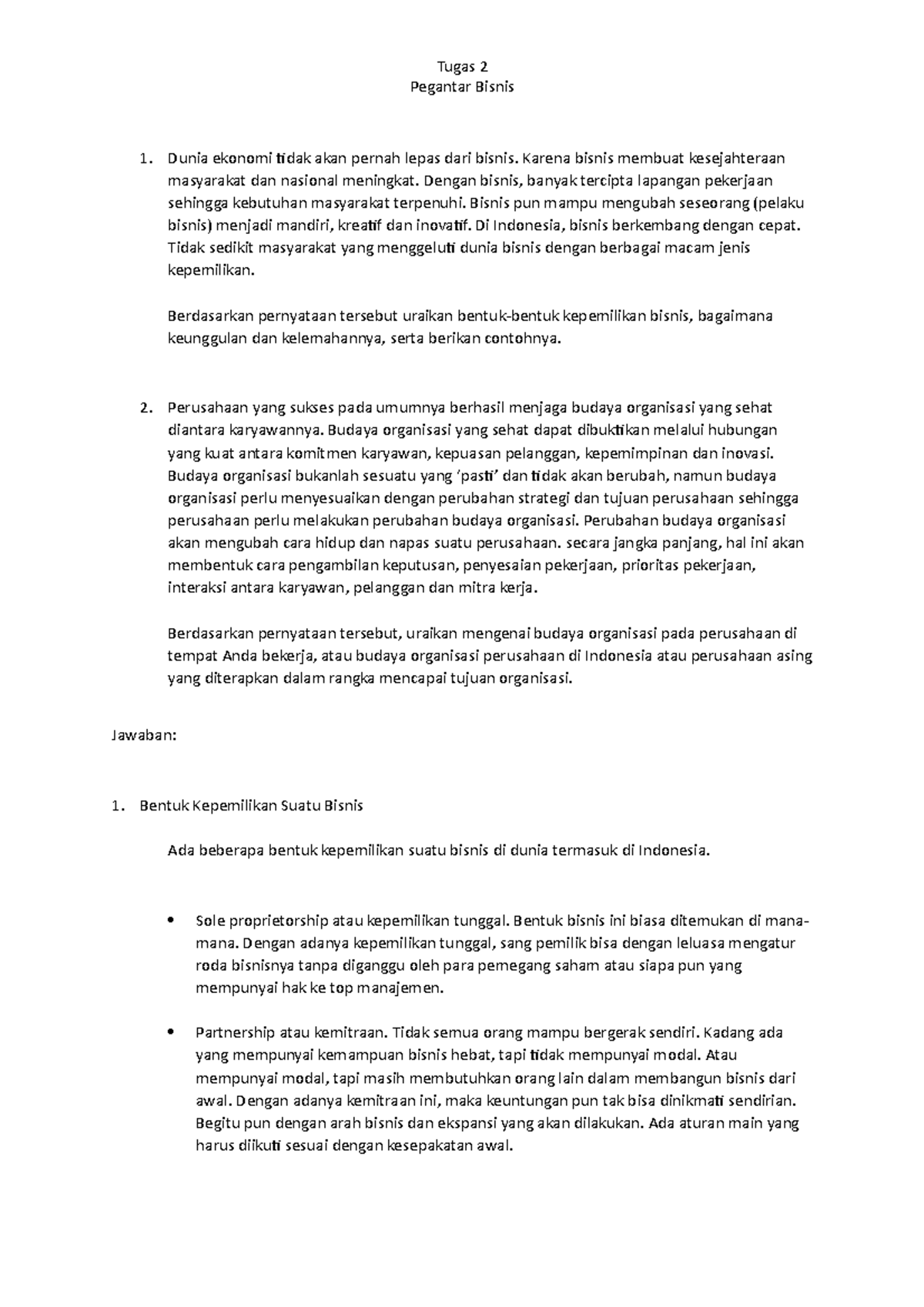 Tugas 2 Pegantar Bisnis - Pegantar Bisnis Dunia ekonomi tidak akan pernah lepas dari bisnis ...