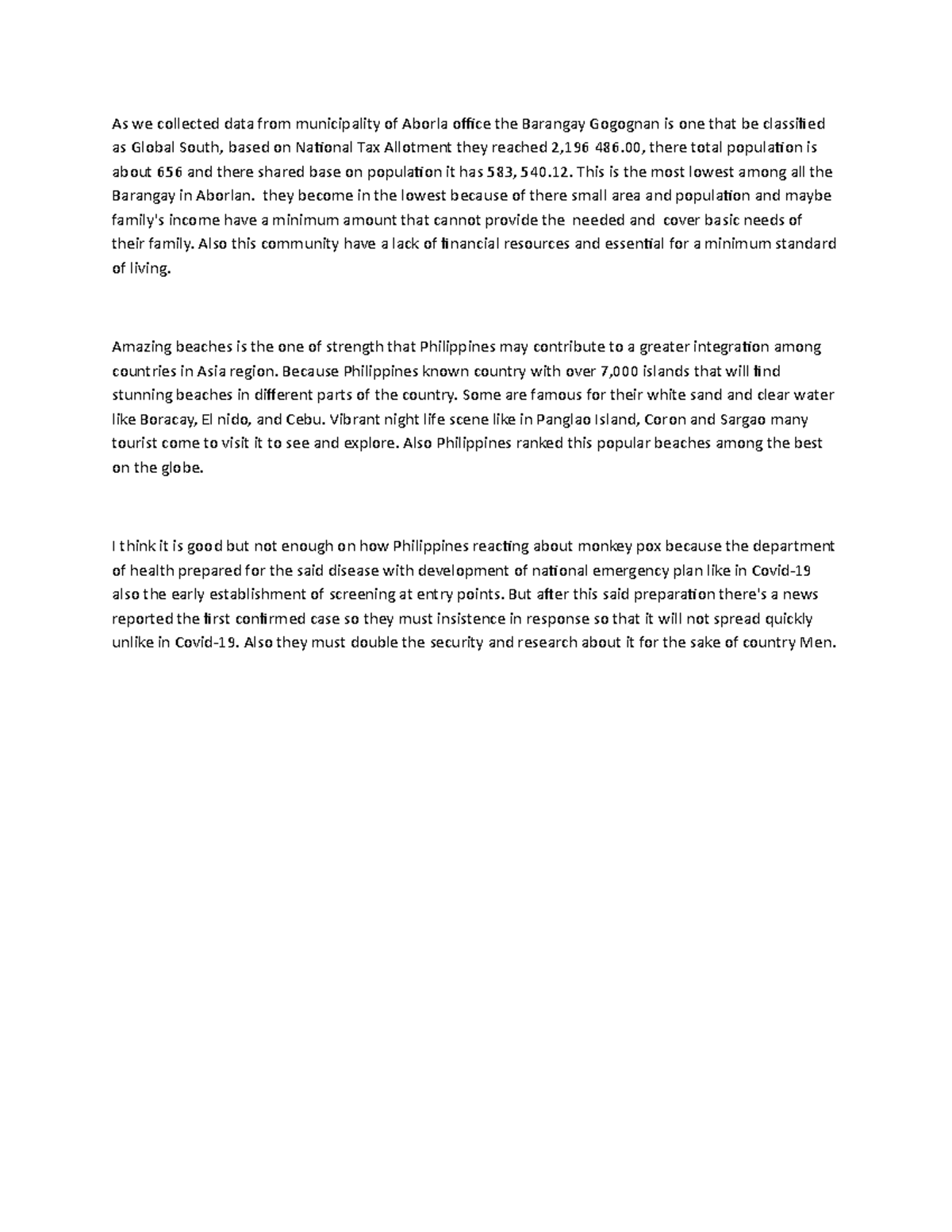 Essay post test-WPS Office - As we collected data from municipality of ...