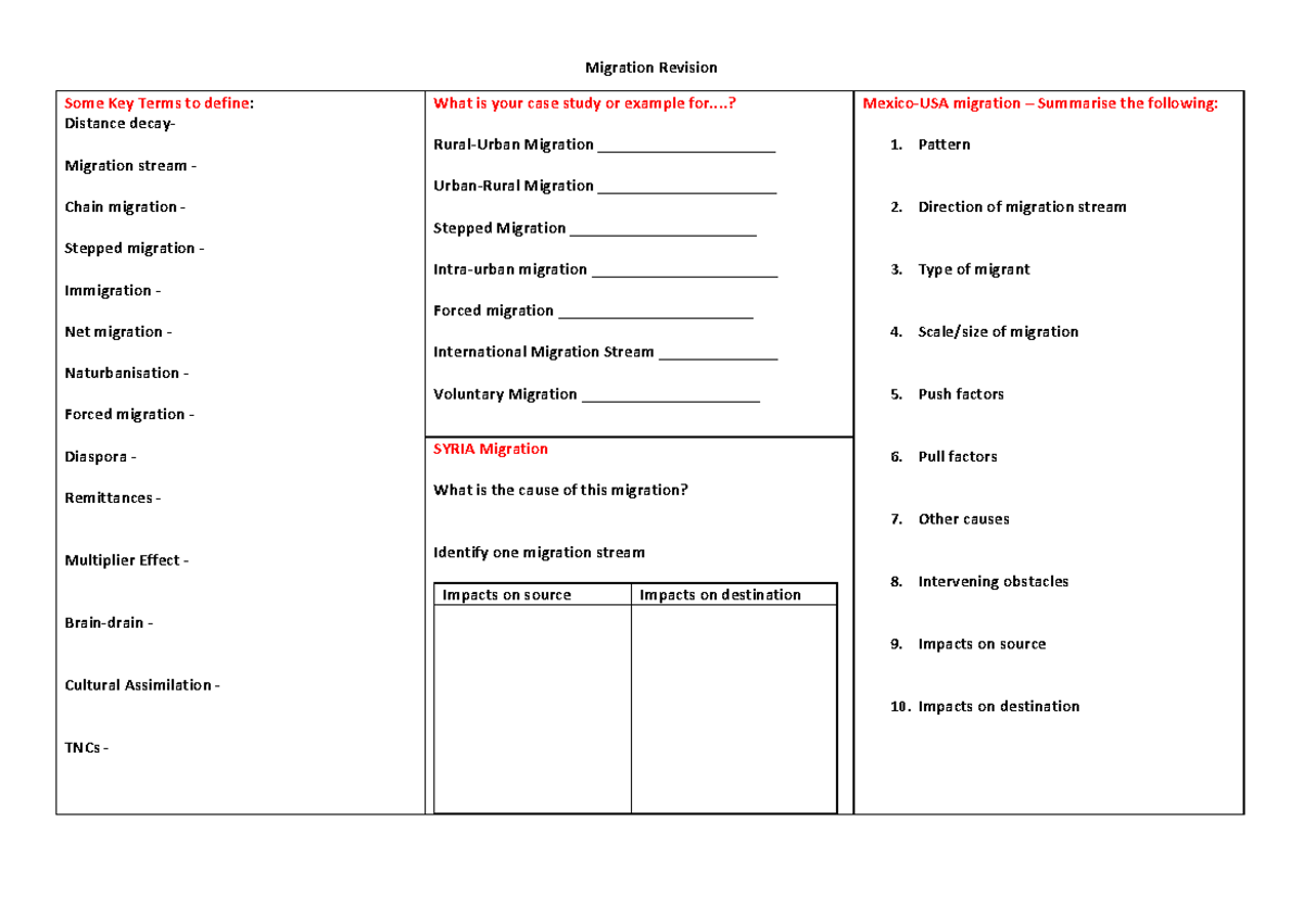 Geo - CLASS NOTES - Migration Revision Some Key Terms to define ...