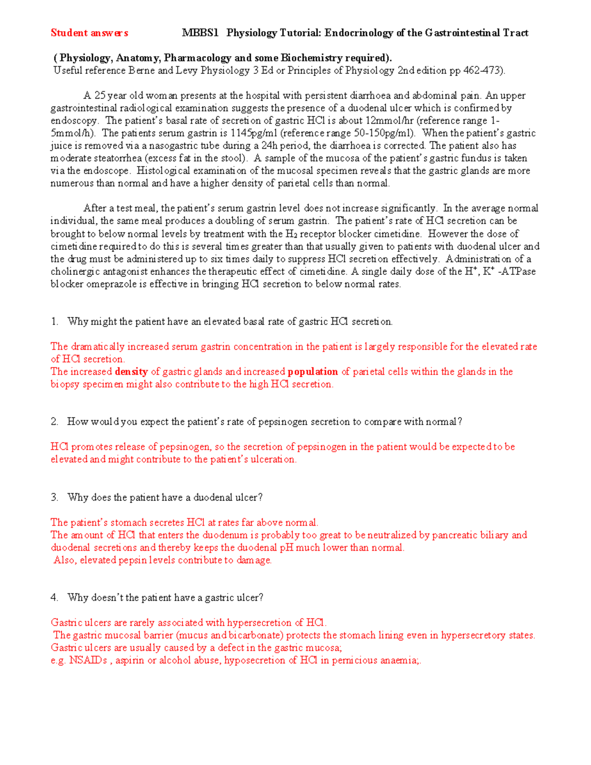 Endocrinology of the GI tract Answers - Student answers MBBS1 ...