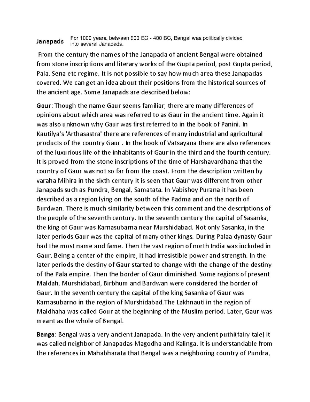 Ancient Janapads - Janapads From the century the names of the Janapada ...